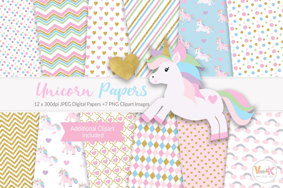 Unicorns Clipart, Rainbow Clipart, Unicorn Digital Papers, Rainbow ...