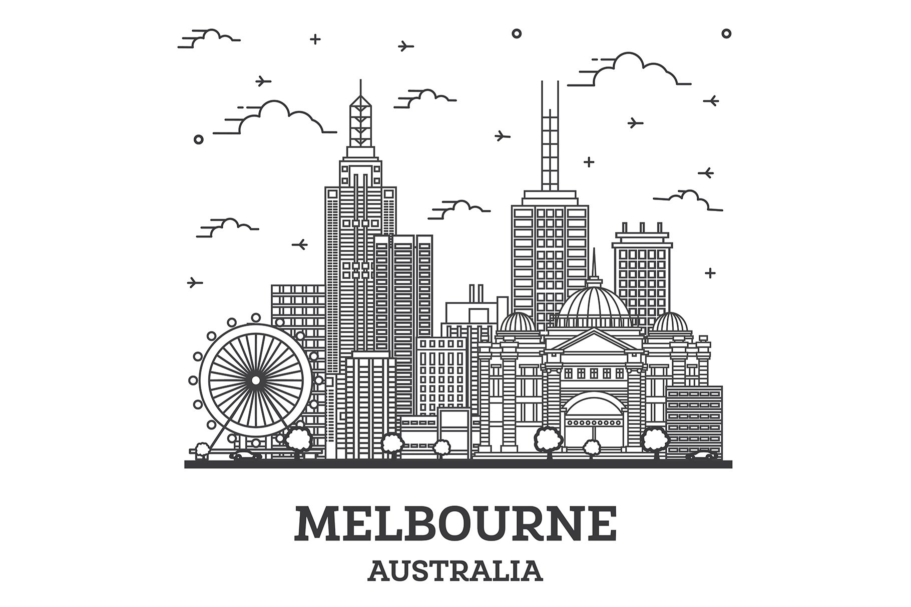 Outline Melbourne Australia City Skyline (1249596) | Illustrations ...