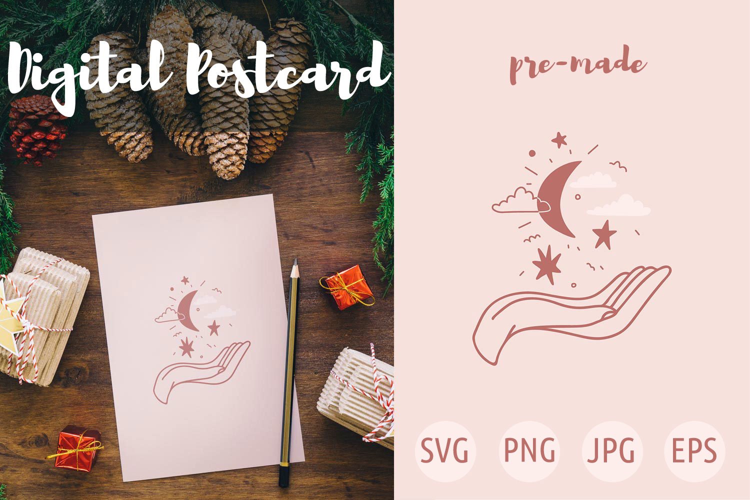 Hand with Crescent Moon Digital Postcard (938217) | Illustrations ...