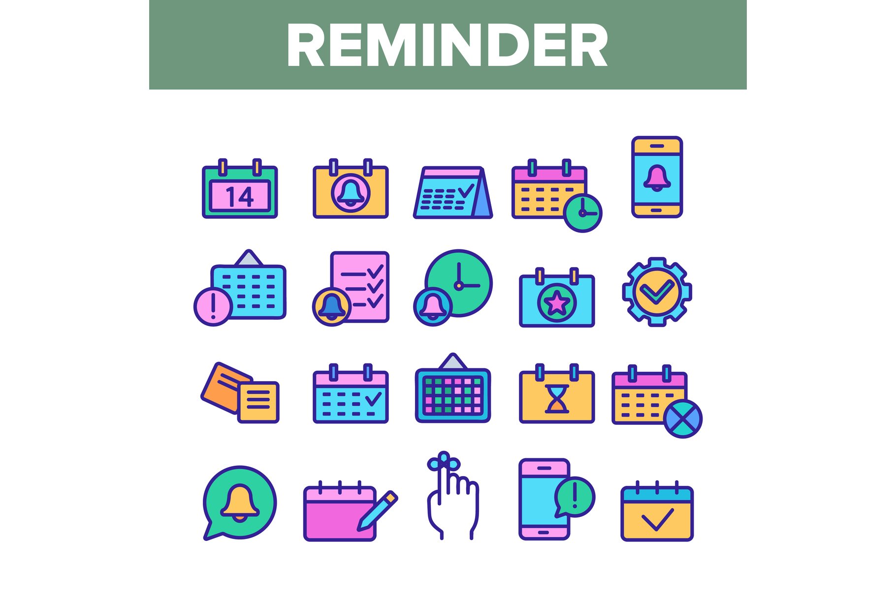 Collection Reminder Elements Vector Icons Set (579885) | Illustrations ...