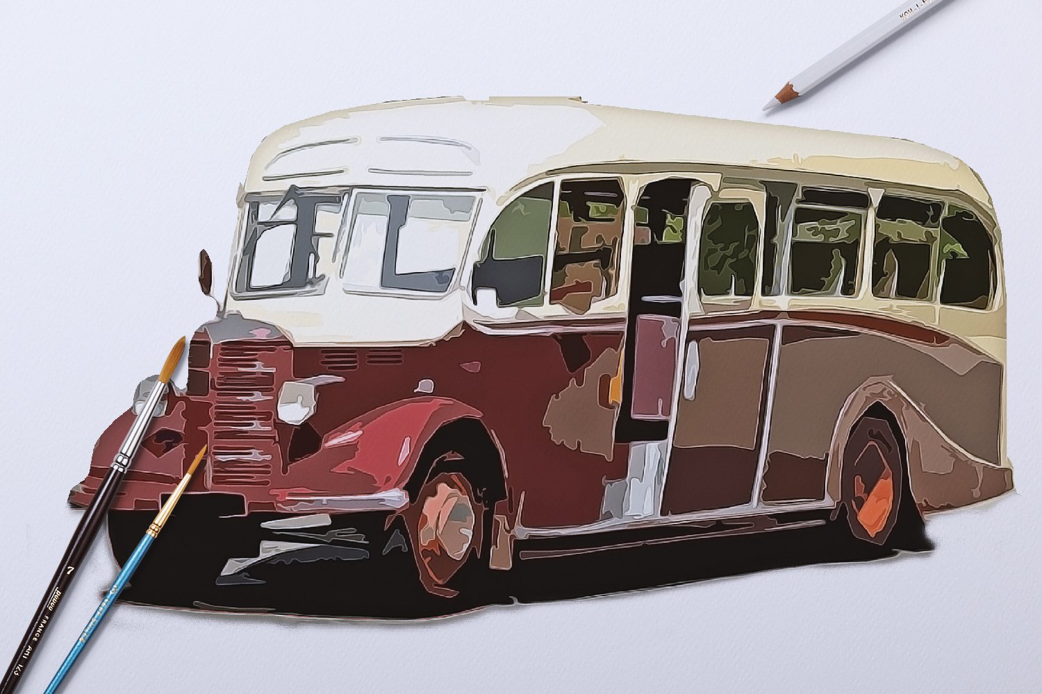 Old Bus Collection - Realistic Painting 18 PNG (265031) | Elements ...