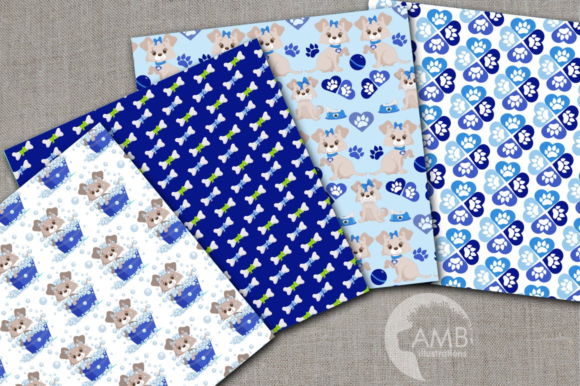 Boy puppy dog papers AMB-1931 (563377) | Patterns | Design Bundles