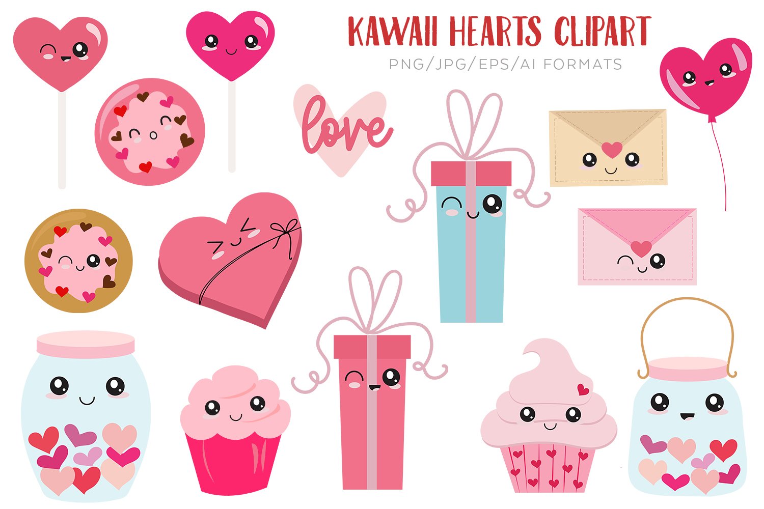 Kawaii Hearts Vector Clipart