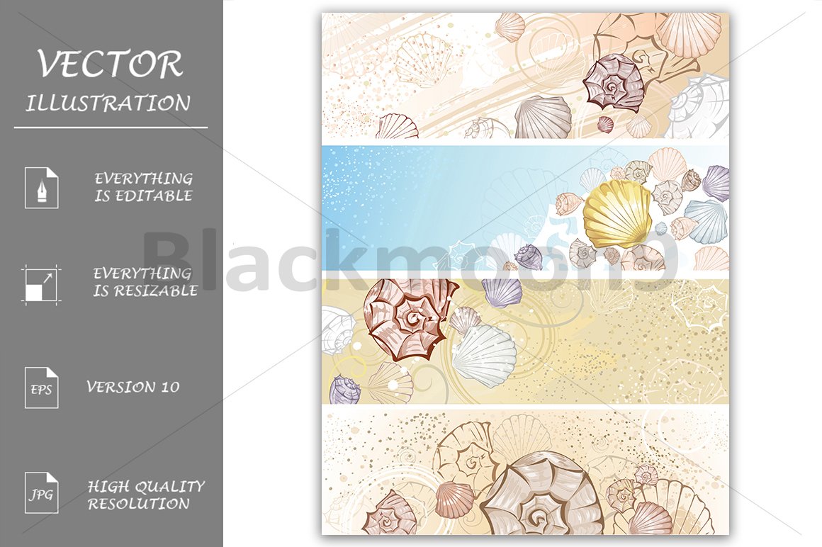 Four Banners with Seashells