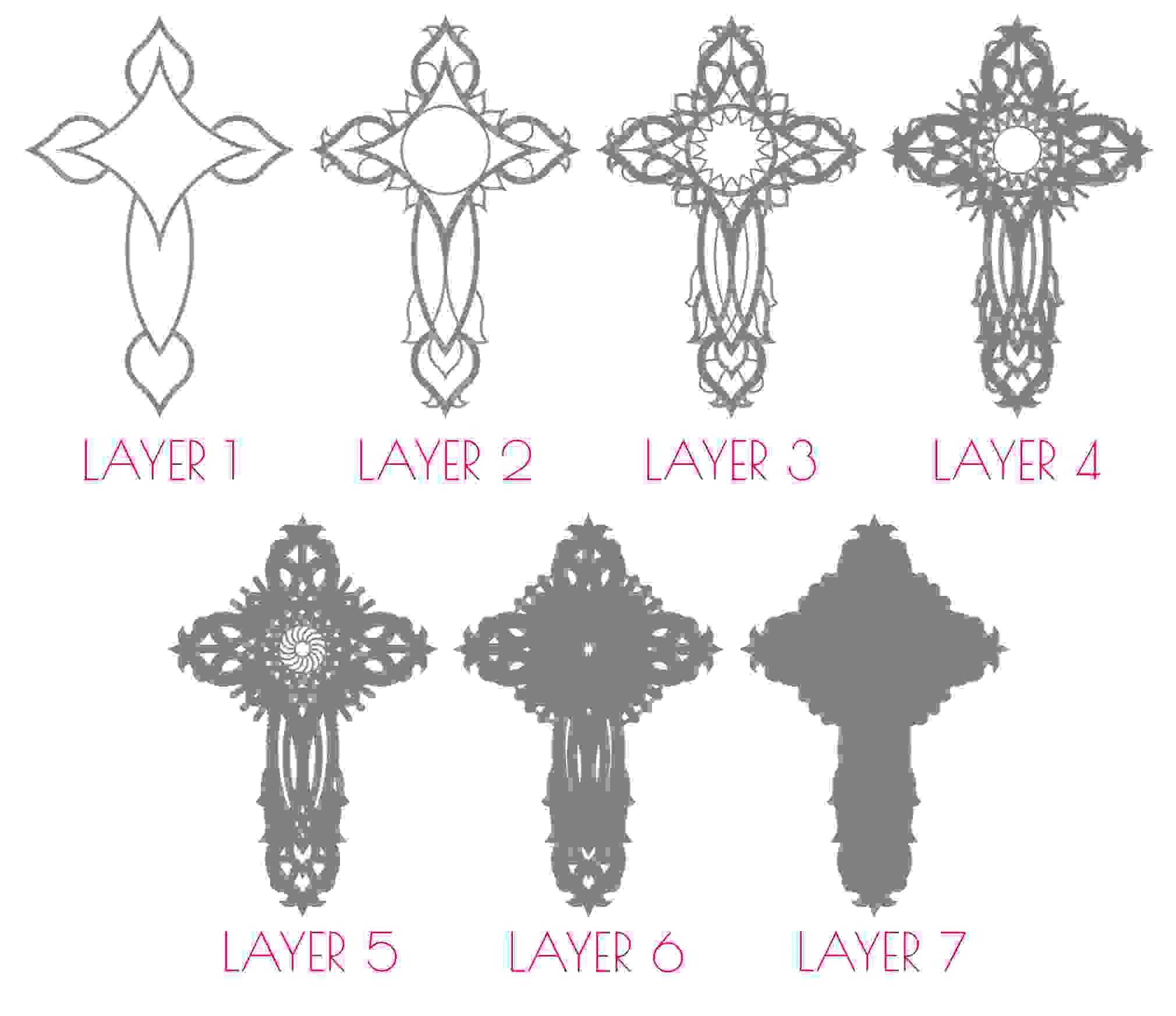 Cr23 - Religious Cross, Layered Cross DXF pattern, Cross SVG (1061916 ...