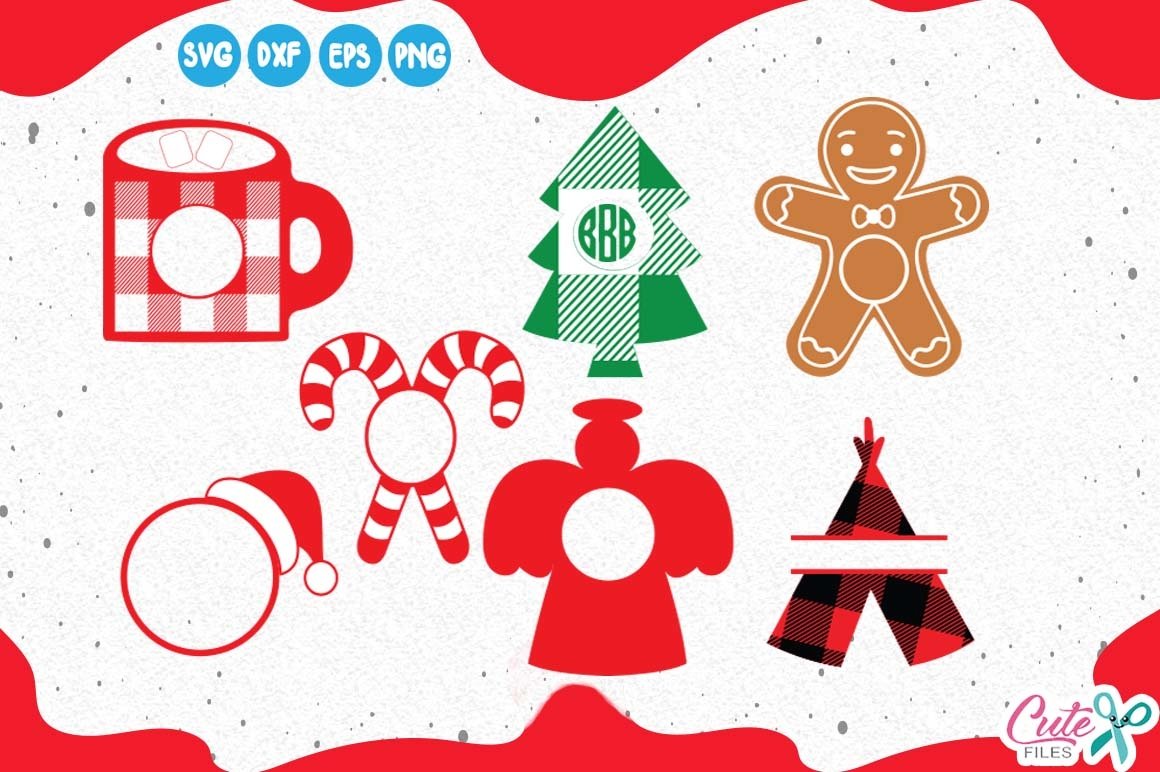 Christmas monogram frames, mini bundle, Buffalo plaid svg (118763 ...