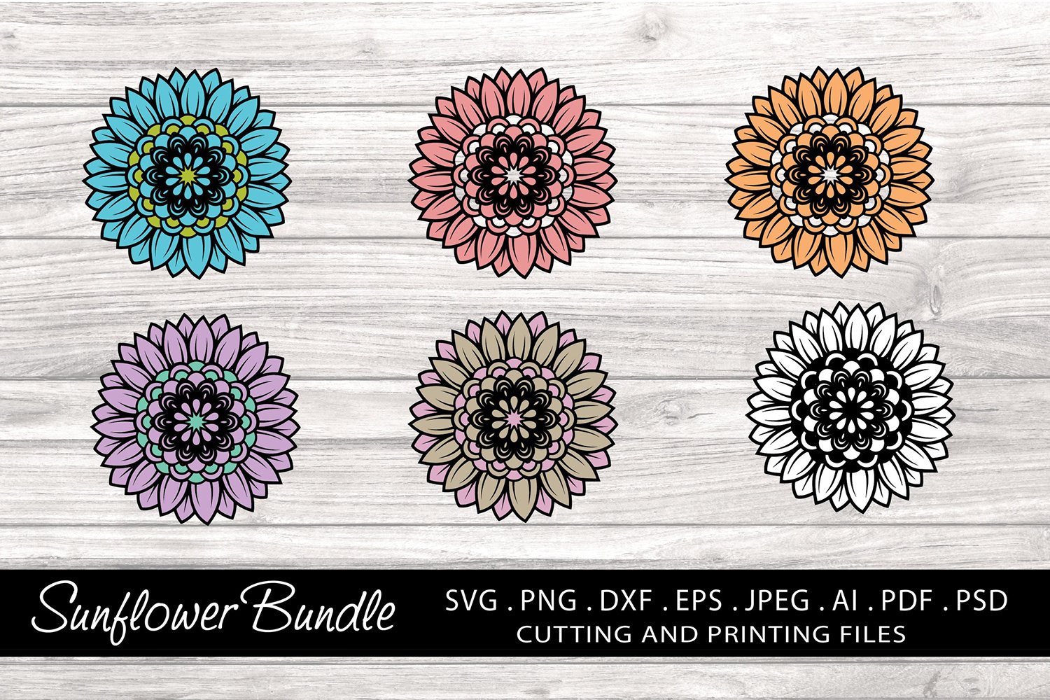 Sunflower Bundle SVG PNG DXF EPS For Cutting and Printing (667781 ...