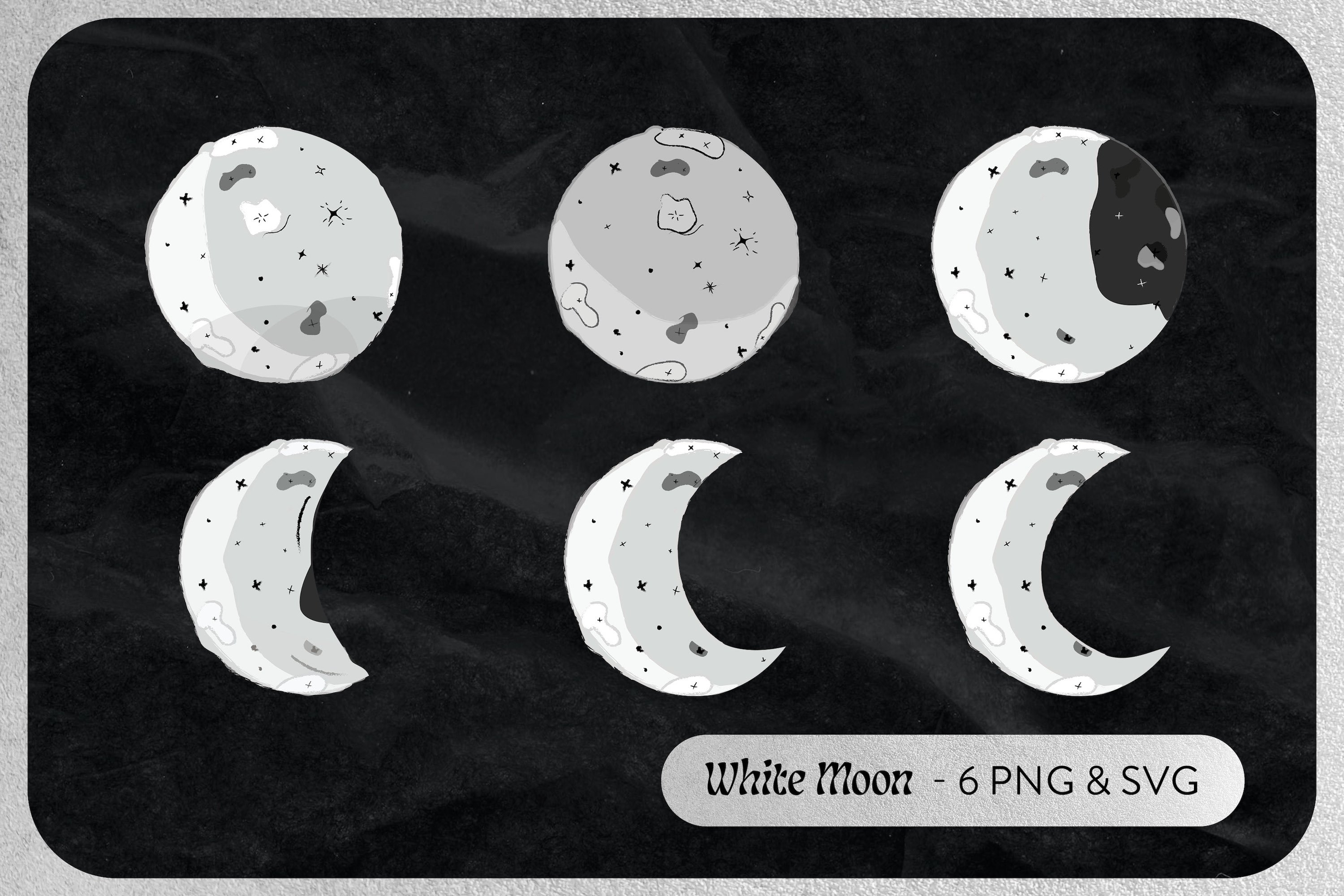 Mystic Full Moon Stars Celestial | Black White Vector SVG (779668 ...