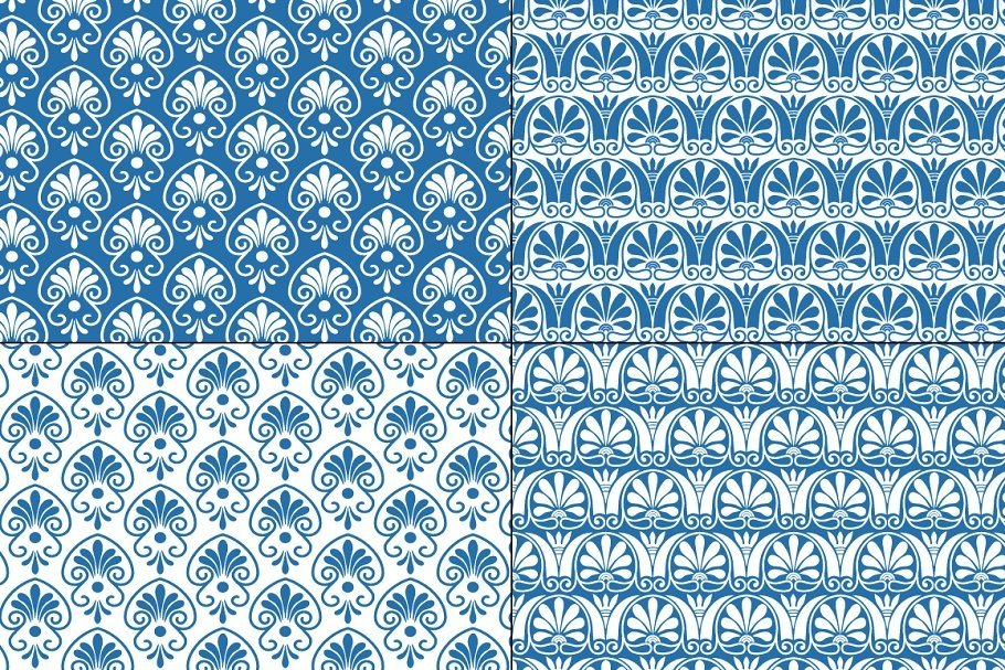 Seamless Blue White Greek Ornamental Patterns (180449) | Patterns ...