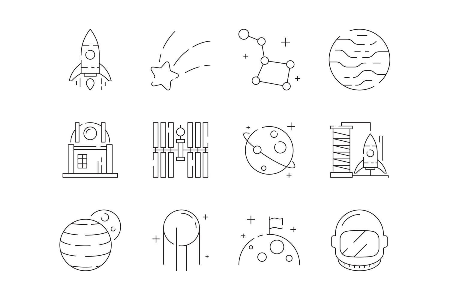 Space thin icon. Universe earth discovery astronaut rocket o (868550 ...