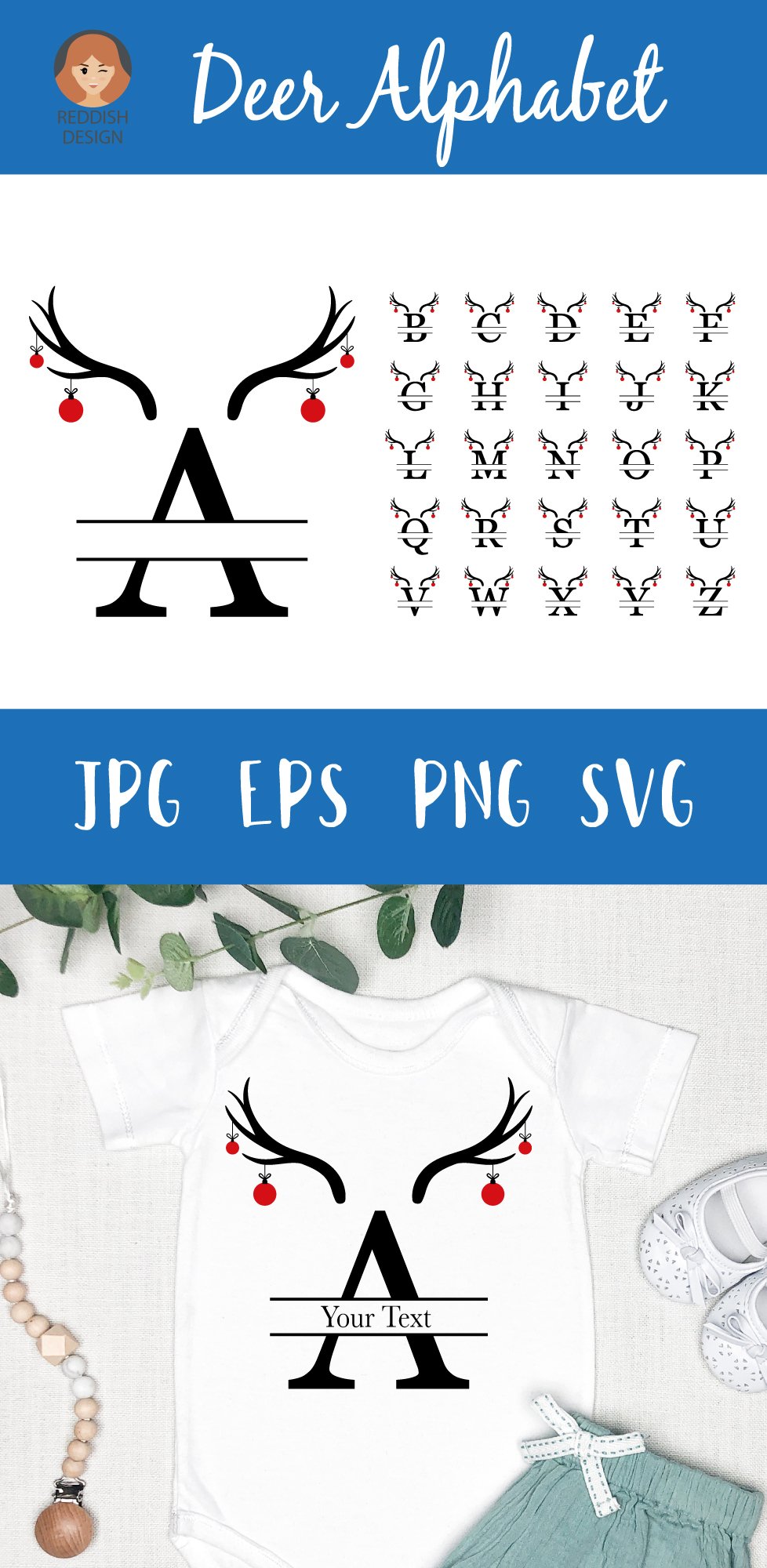 Christmas Split Monogram Alphabet, Reindeer bundle SVG (1081220 ...