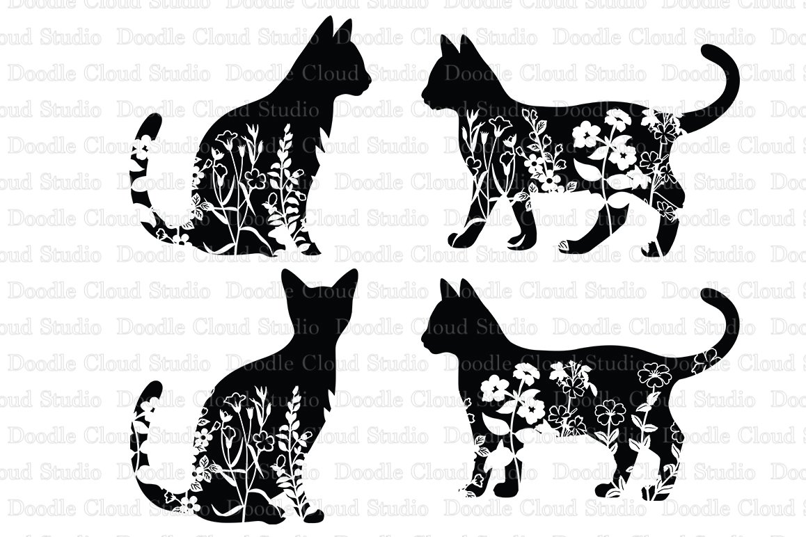 Floral Cat SVG, Flower Cat SVG Cut Files, Flower Cat Clipart (465767 ...