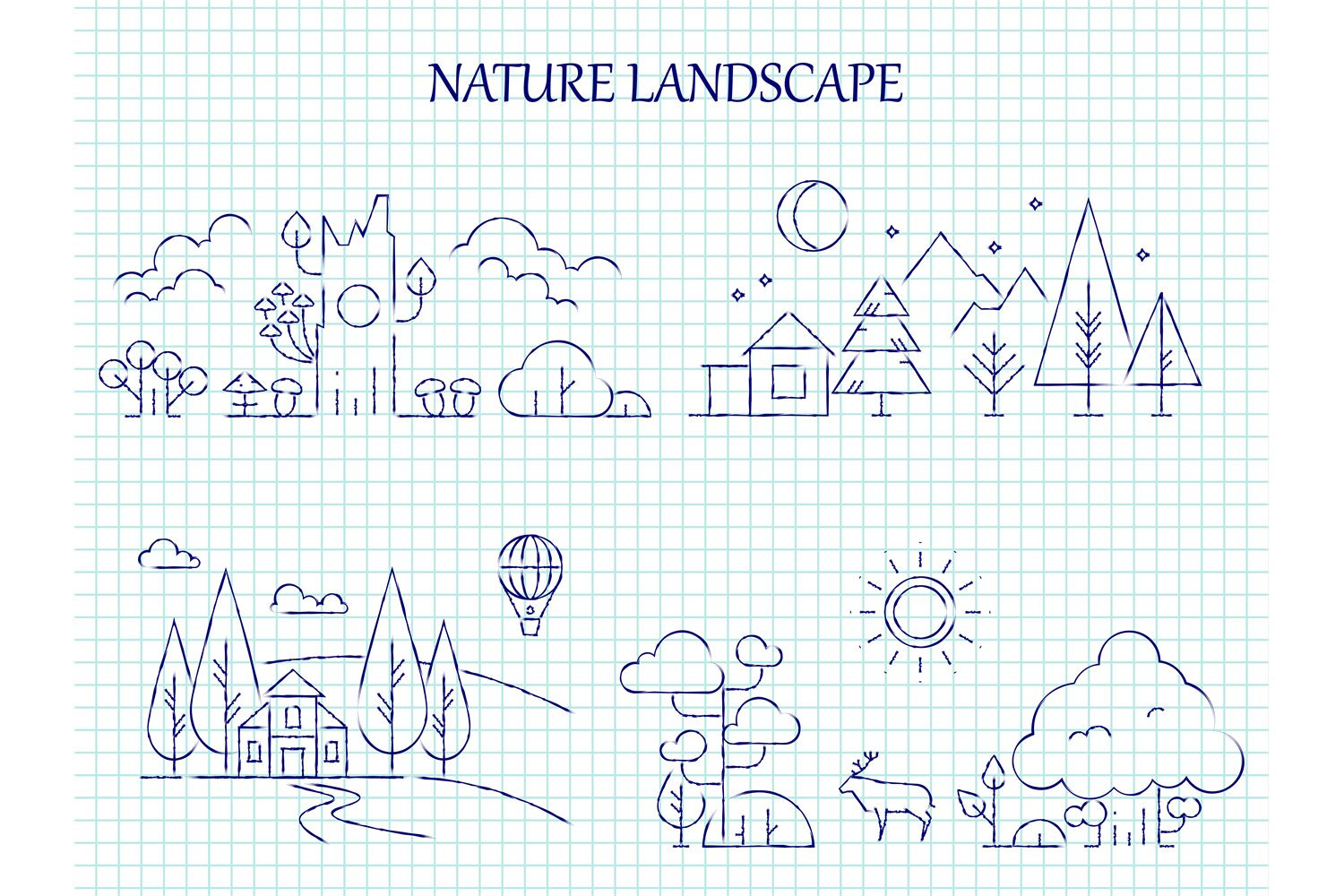 Hand drawn nature landscape line set (908417) | Illustrations | Design ...