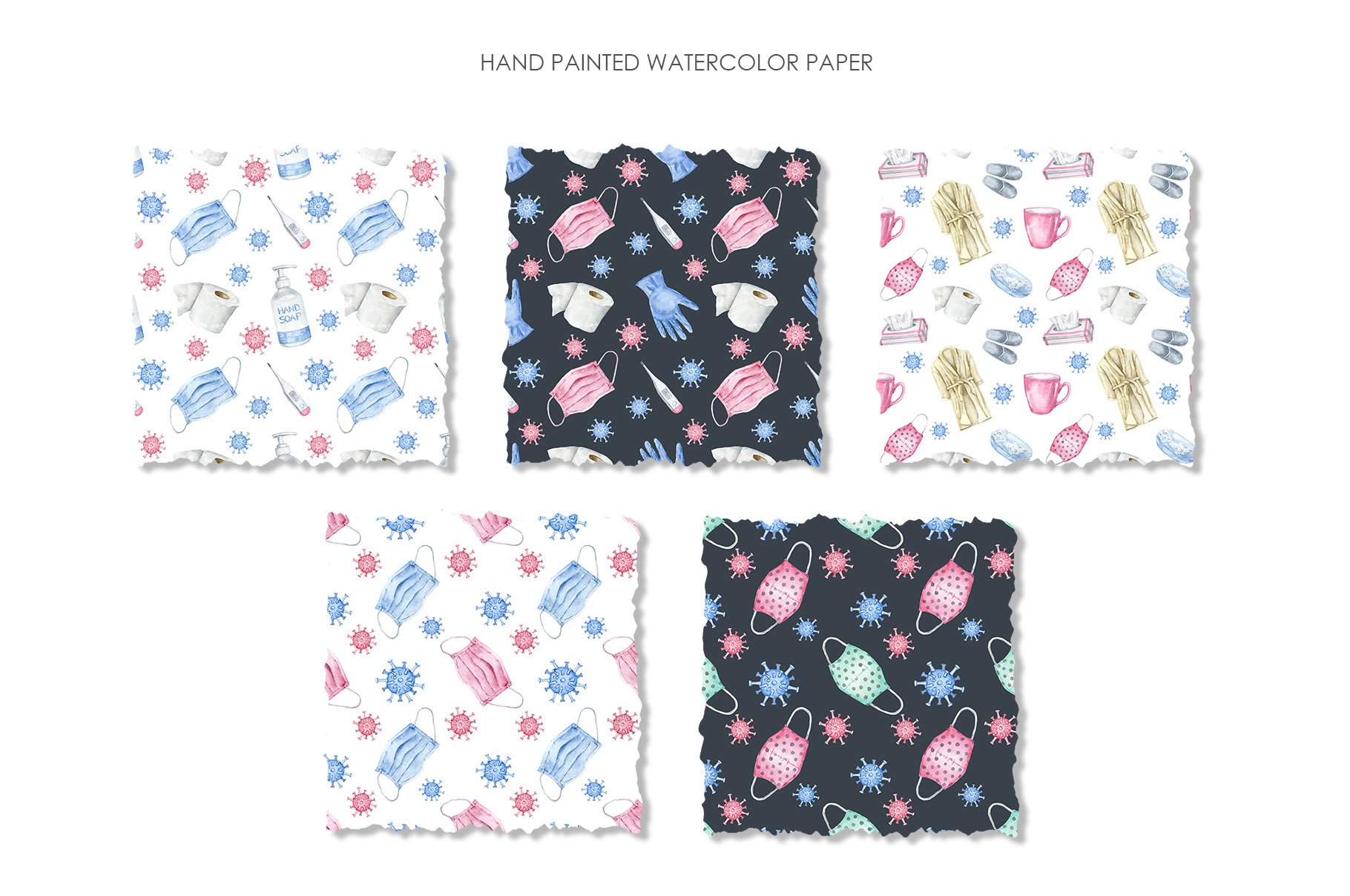 Watercolor Quarantine digital paper set-Virus digital paper (852366 ...