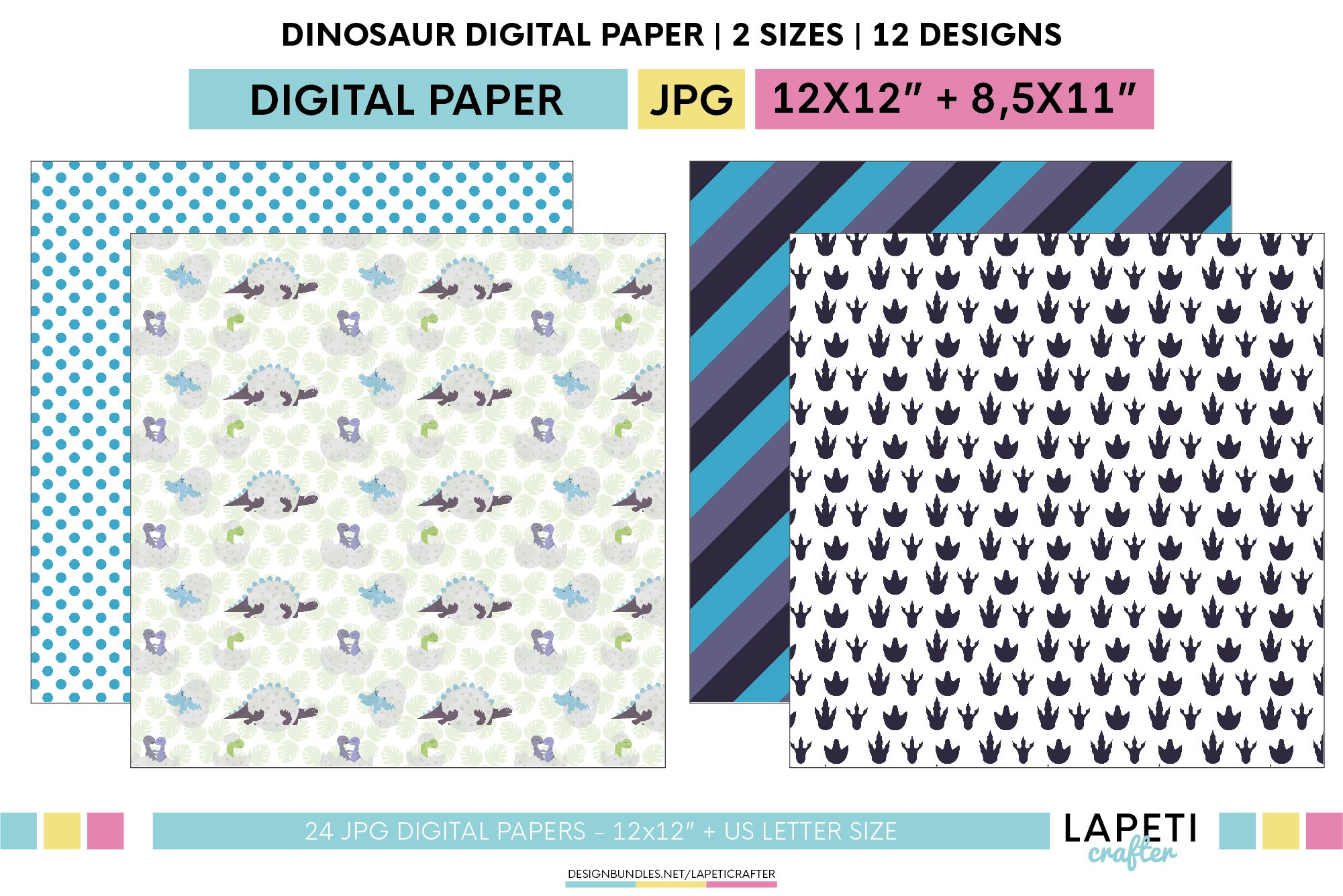 Dinosaur digital paper pack, Sublimation backgrounds pattern (965668 ...