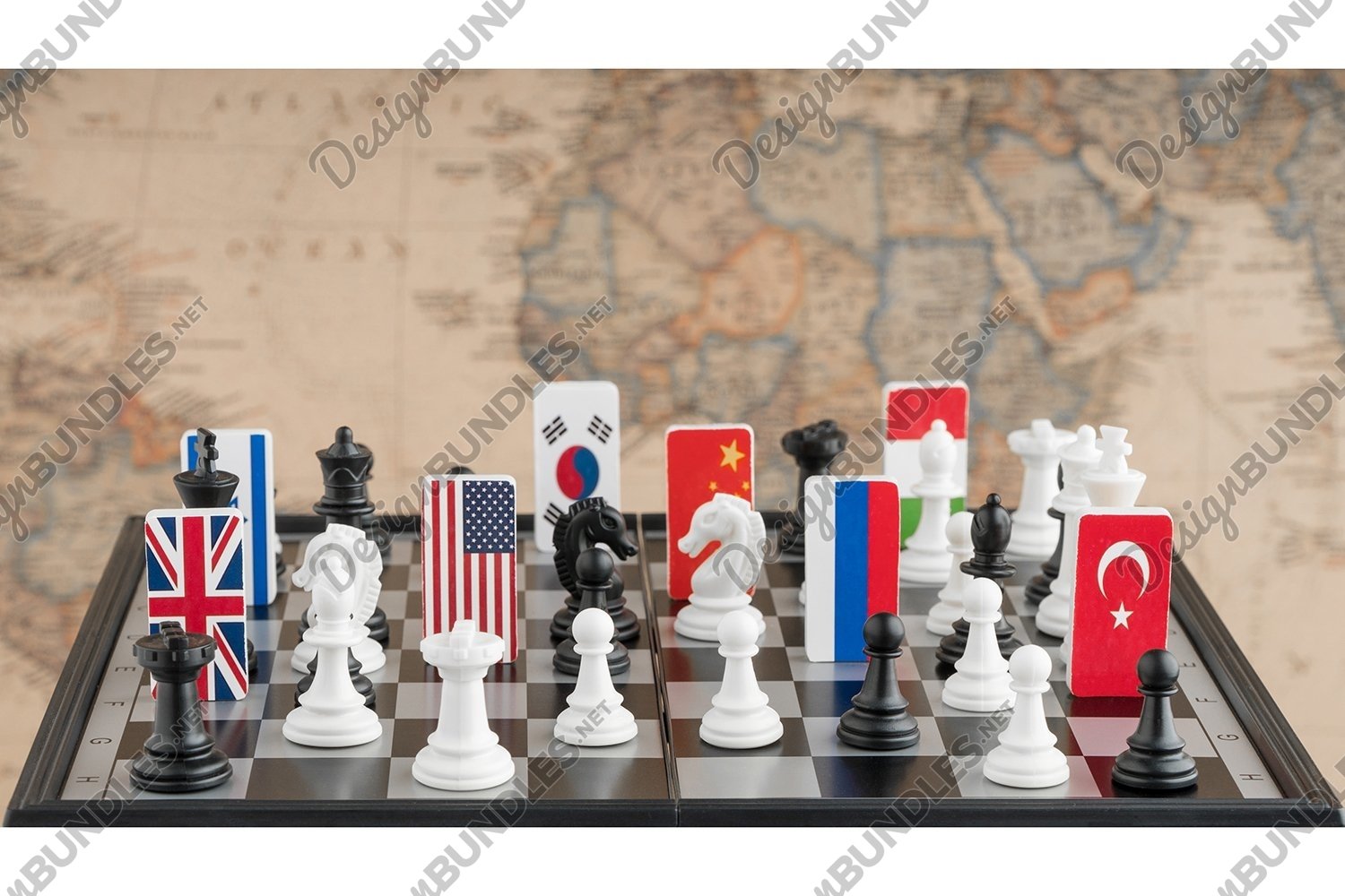 Chessboard with flags of countries. Political game (851590 ...