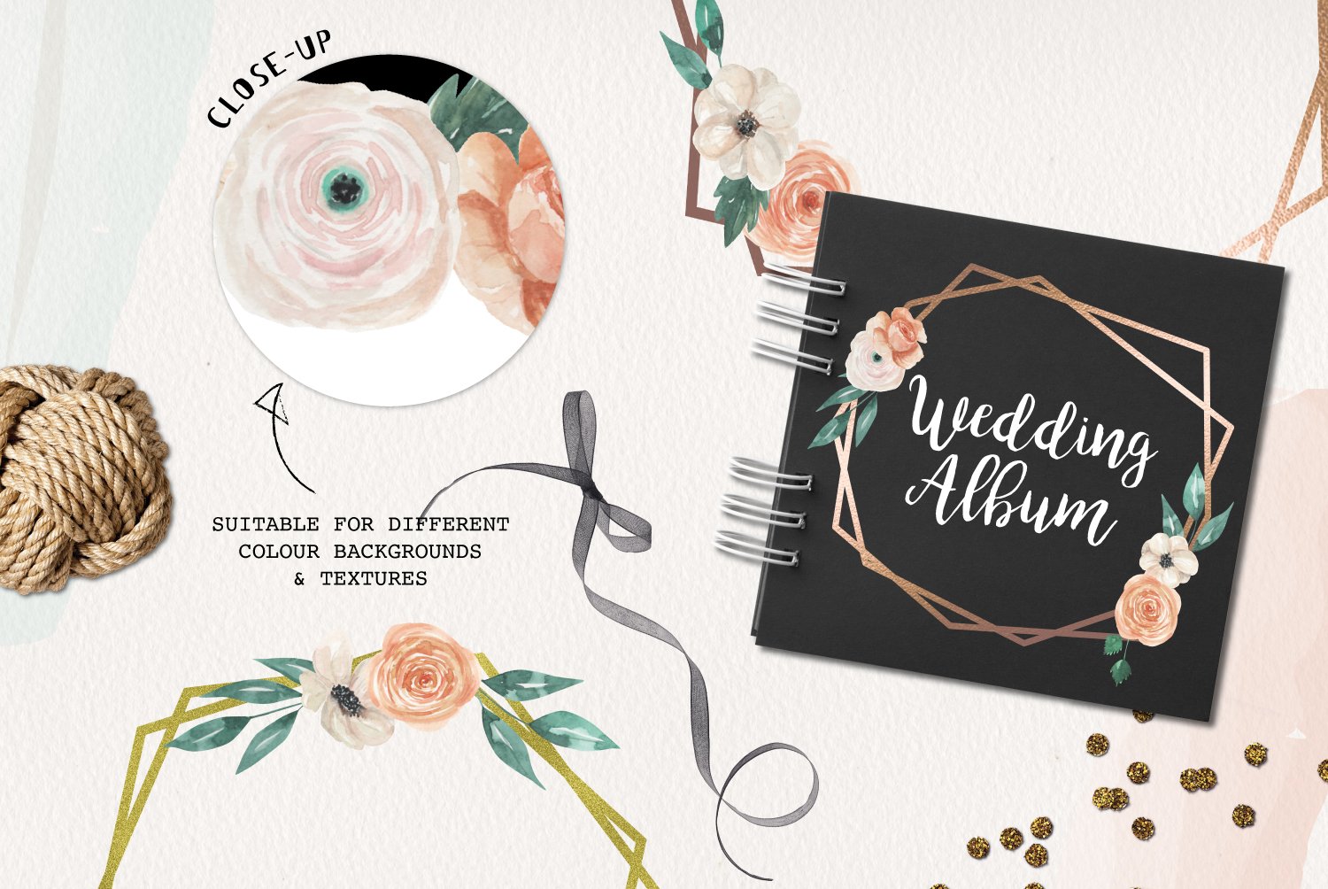 8 Frames Leaves Watercolor Borders Set Flowers Bronze Gold