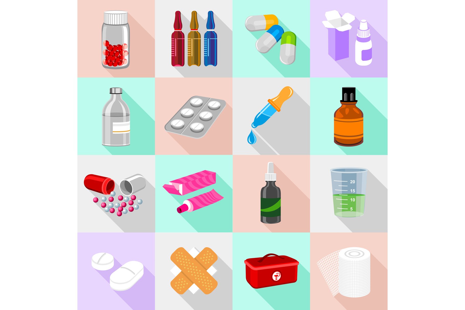 Drug forms icons set, flat style (309350) | Icons | Design Bundles