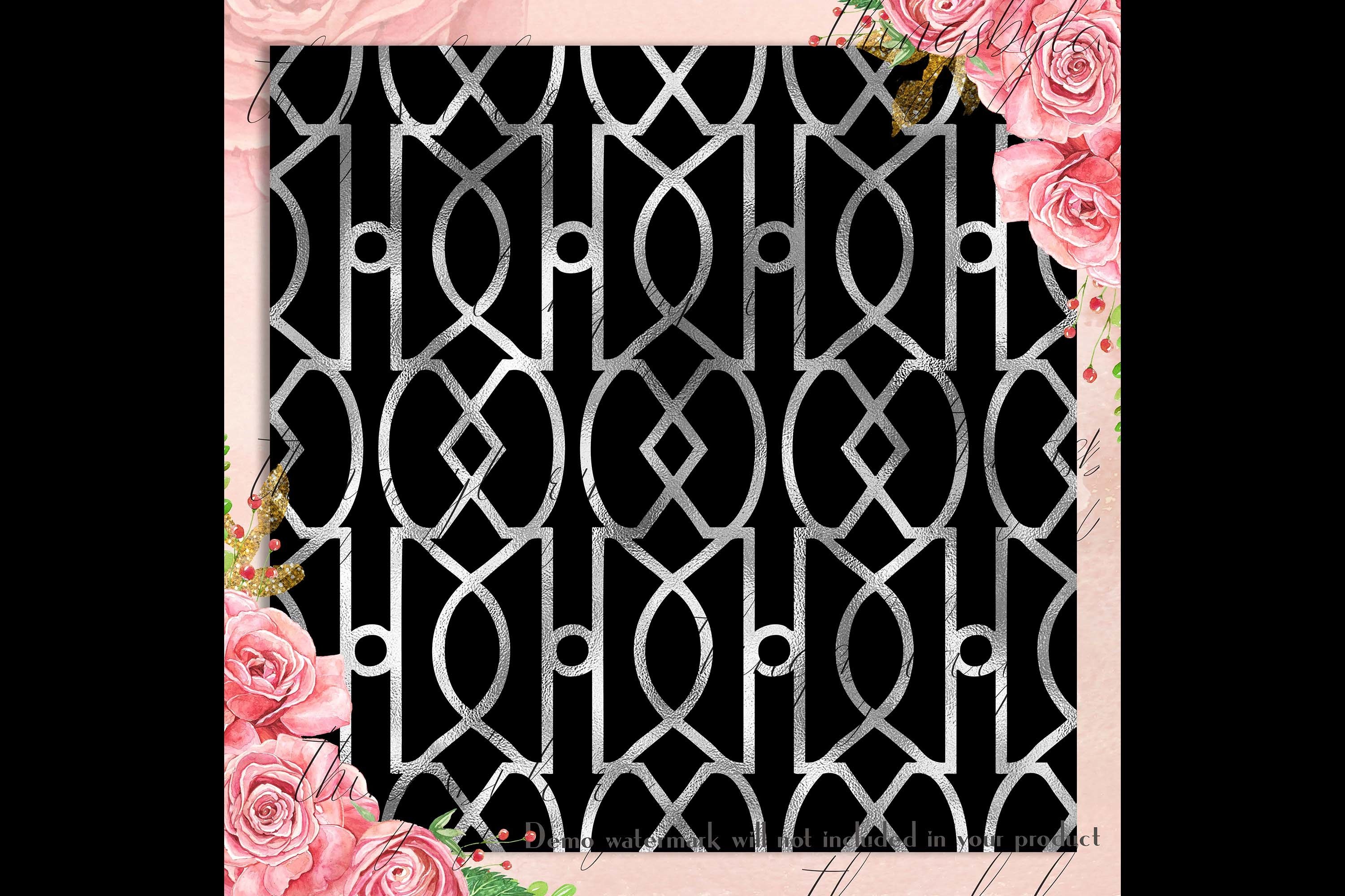 30 Seamless Black Silver Foil Basic Home Decor Print Pattern (408588 ...
