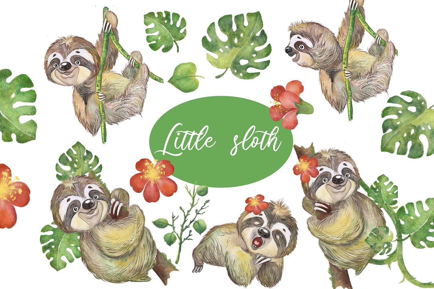 Watercolor sloth clipart Tropical animal clipart Cute sloths (652580 ...