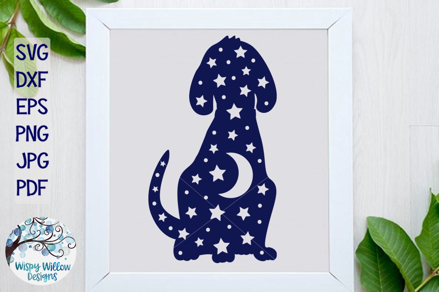 Dog with Stars and Moon | Dog with Night Sky SVG Cut File (579175 ...