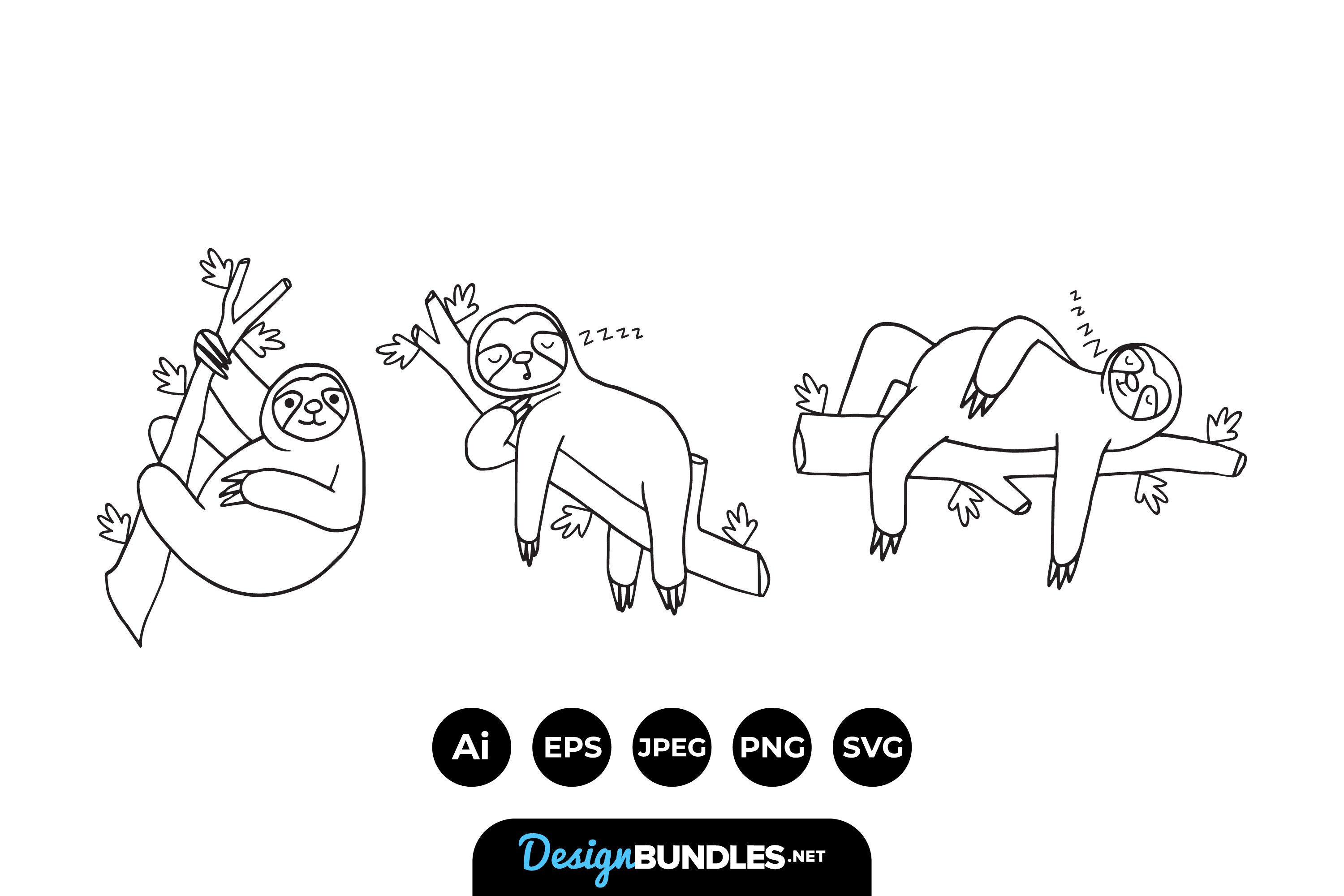 Cartoon Sloth Family Outlines