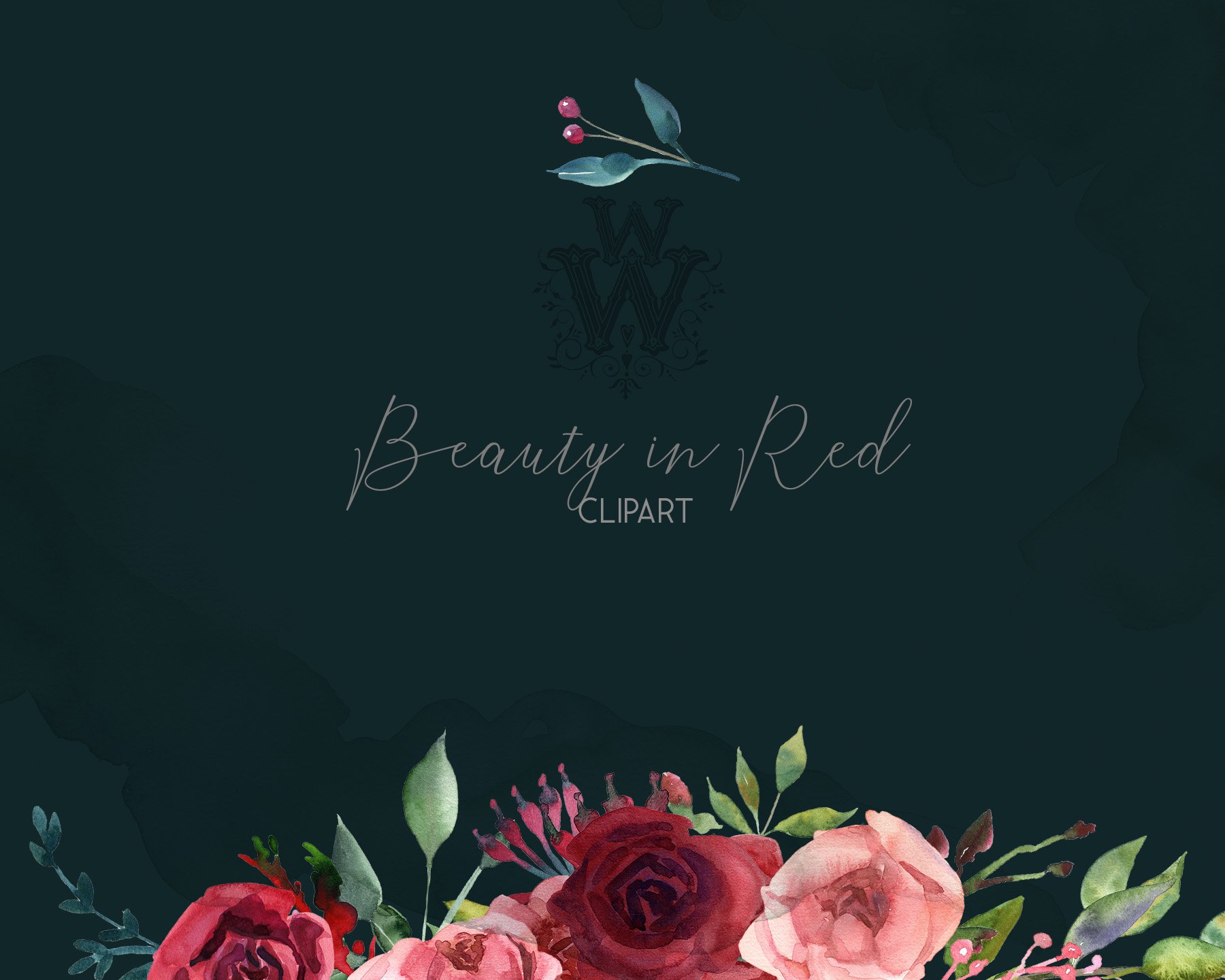 Watercolor red rose flowers wedding clipart, boho pink peony (226153 ...