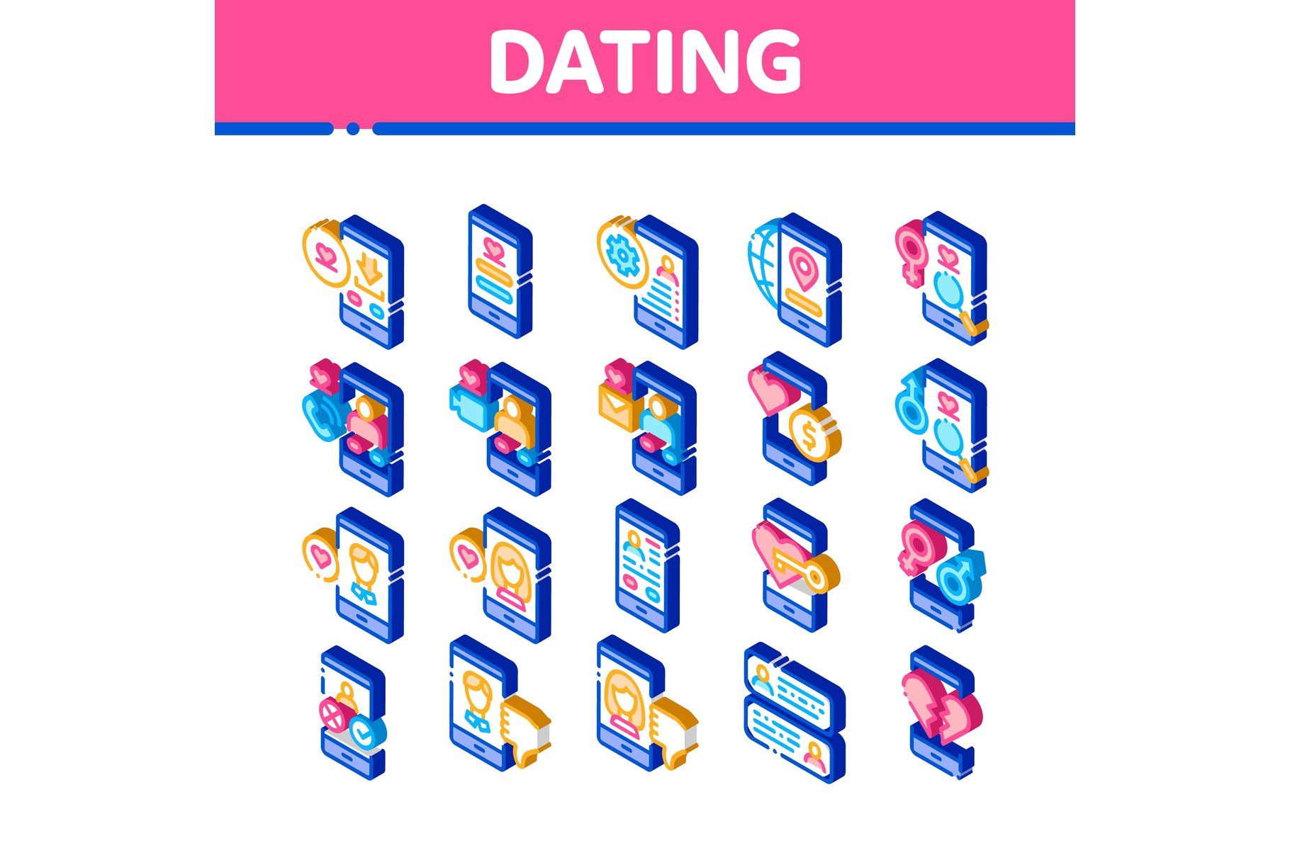 Dating App Isometric Elements Icons Set Vector (713144) | Icons ...