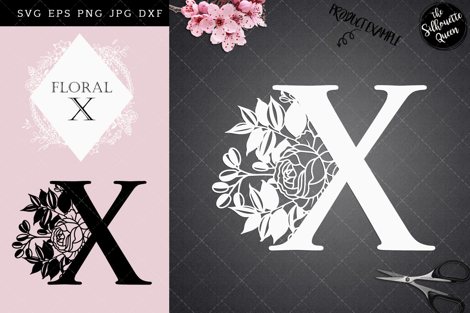 X - Floral Letter Design - Paper cut Template (270402) | Illustrations ...
