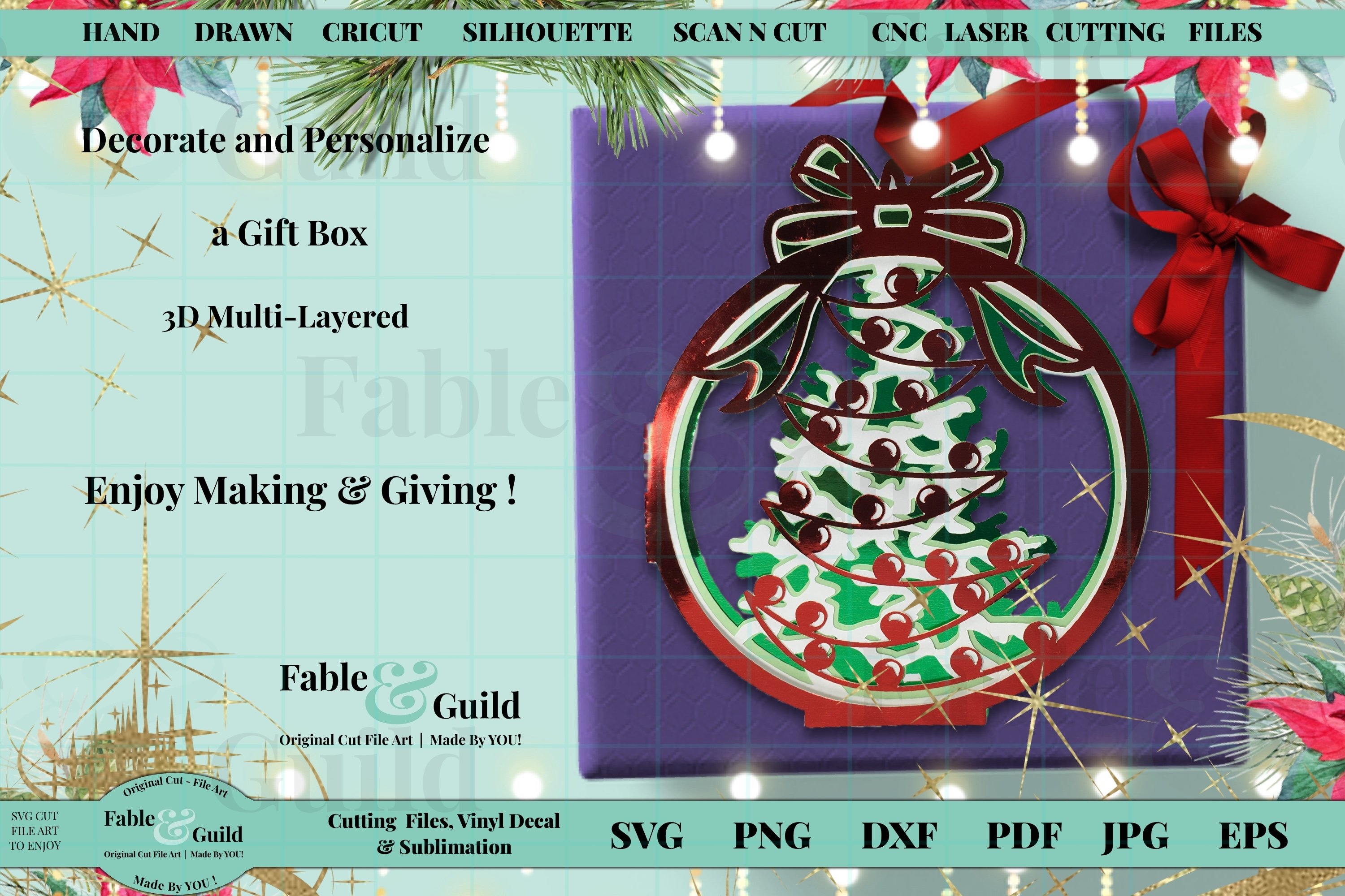 Christmas Tree Card SVG - 3D Layered Bauble Fun Cutting File (1042878 ...