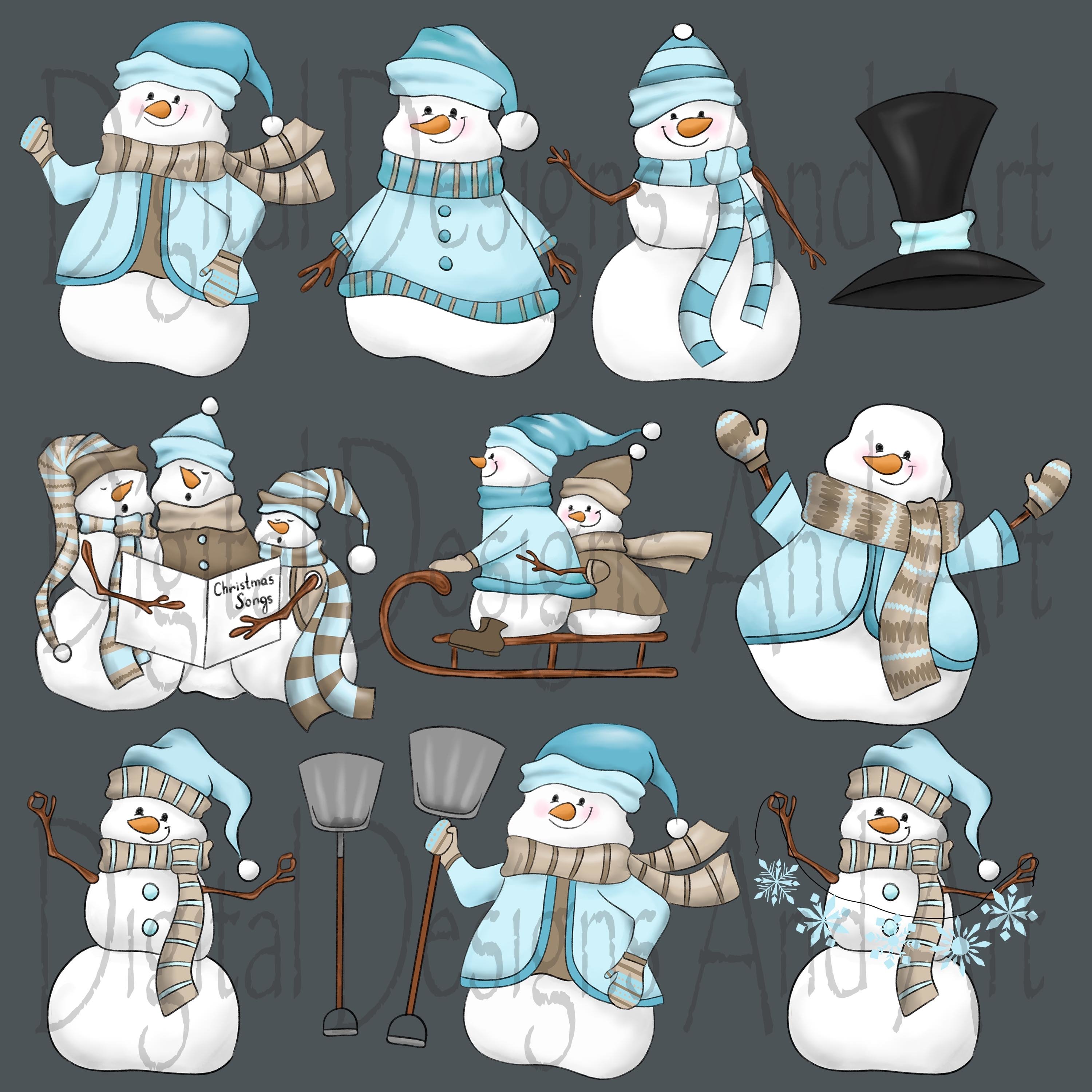 Blue snowman clipart (34002) | Illustrations | Design Bundles