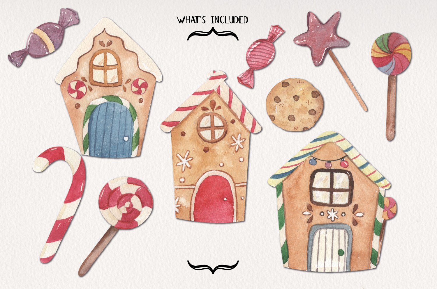 Gingerbread House Christmas Fun Watercolor Elements Clipart