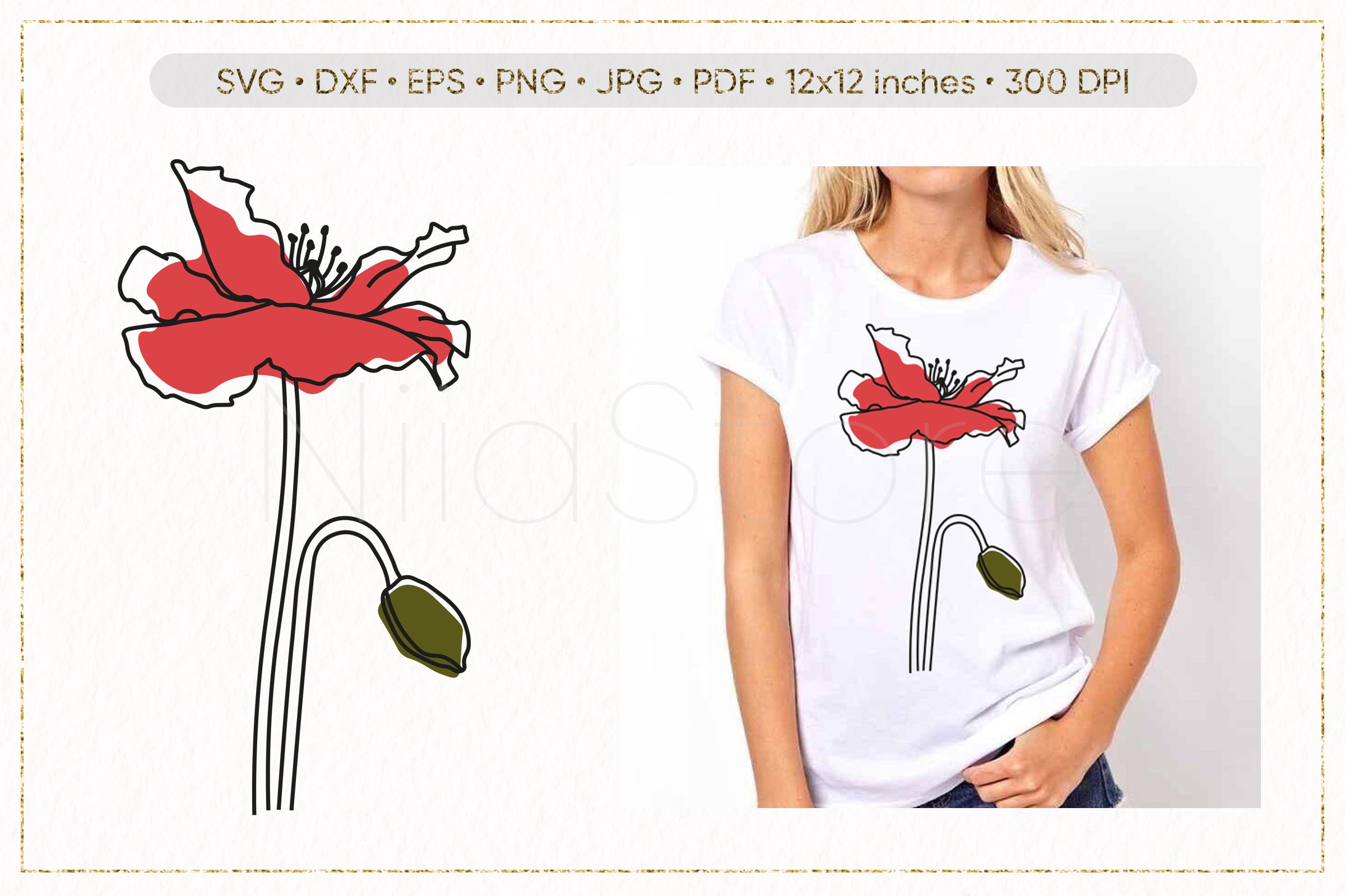 Red Flower SVG, Poppy Sublimation, Poppy Line Art (1284984) | SVGs ...