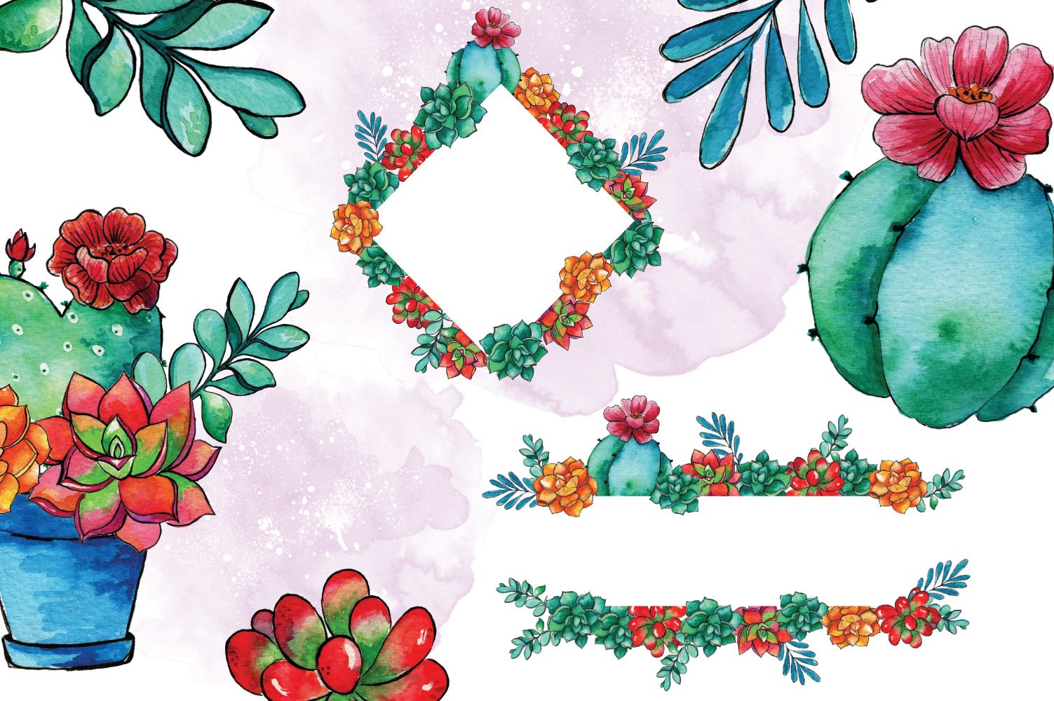 Cactus Blossom Clip Art (23381) | Illustrations | Design Bundles