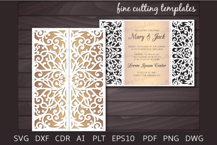 Wedding Invitation 5x7 Gate card cutting template SVG, Laser (873819 ...