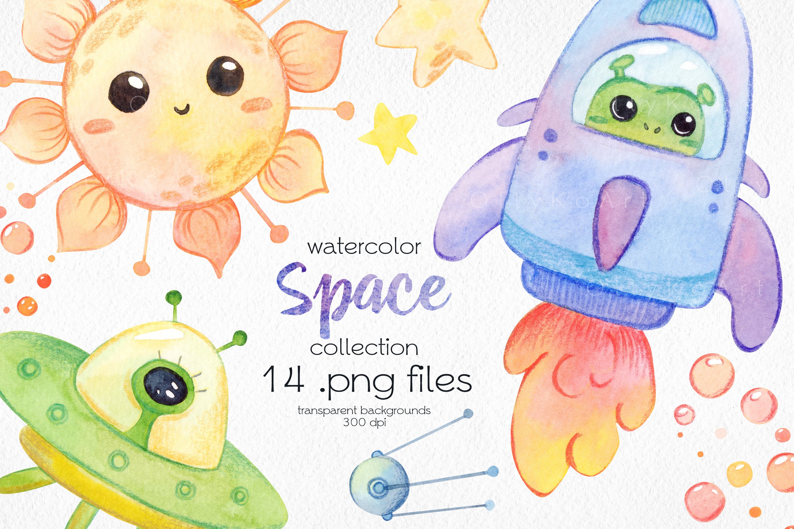 Watercolor Space ClipArt (1354024) | Illustrations | Design Bundles