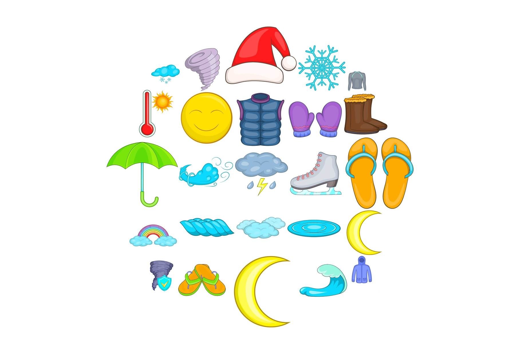 Autumn weather icons set, cartoon style (506401) | Icons | Design Bundles