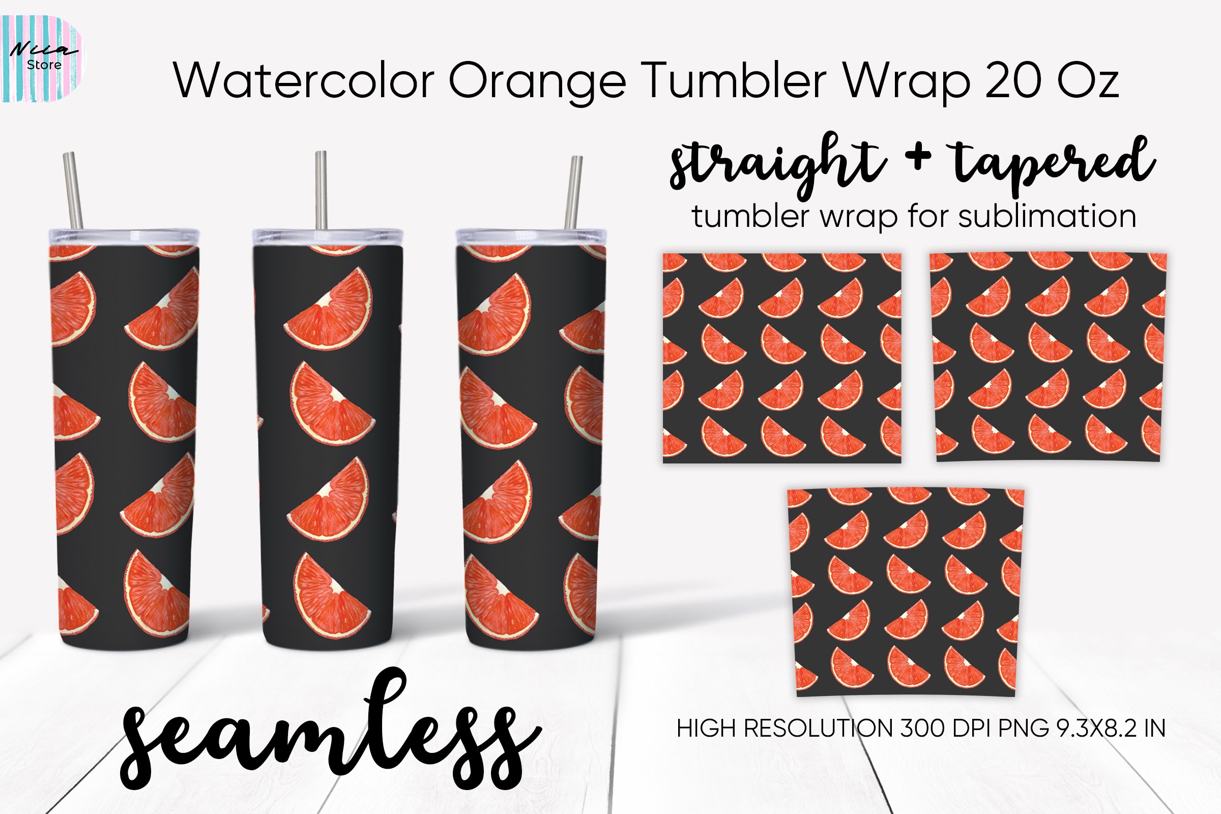 Watercolor Orange Sublimation Seamless Wrap Skinny Tumbler (1318102 ...