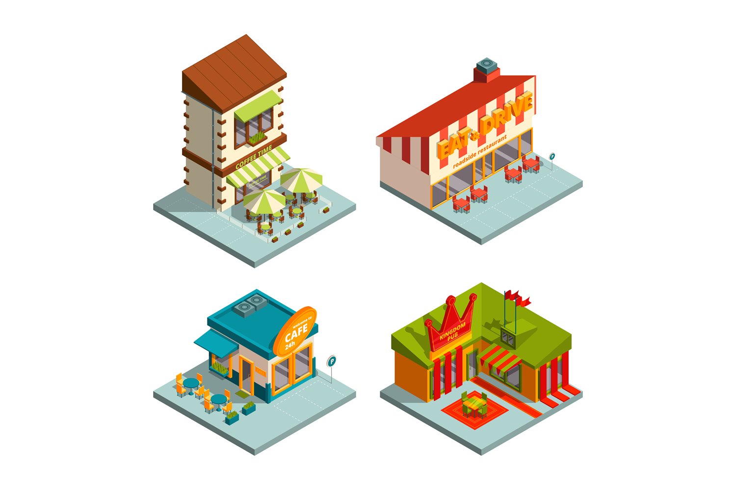 Restaurants and coffee houses. Isometric buildings (813785 ...