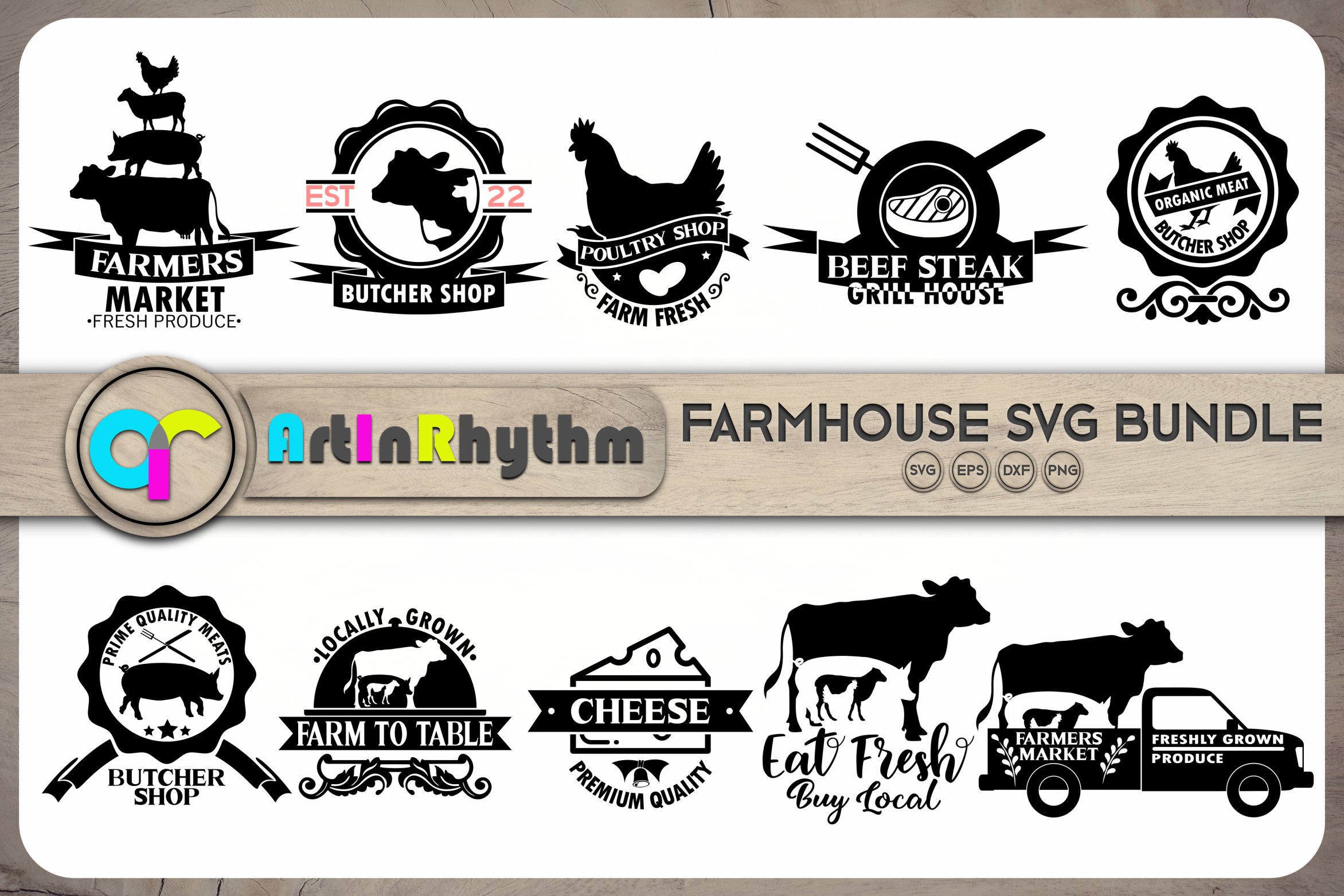 Farmhouse SVG Bundle - farmer's market / Barn Animals