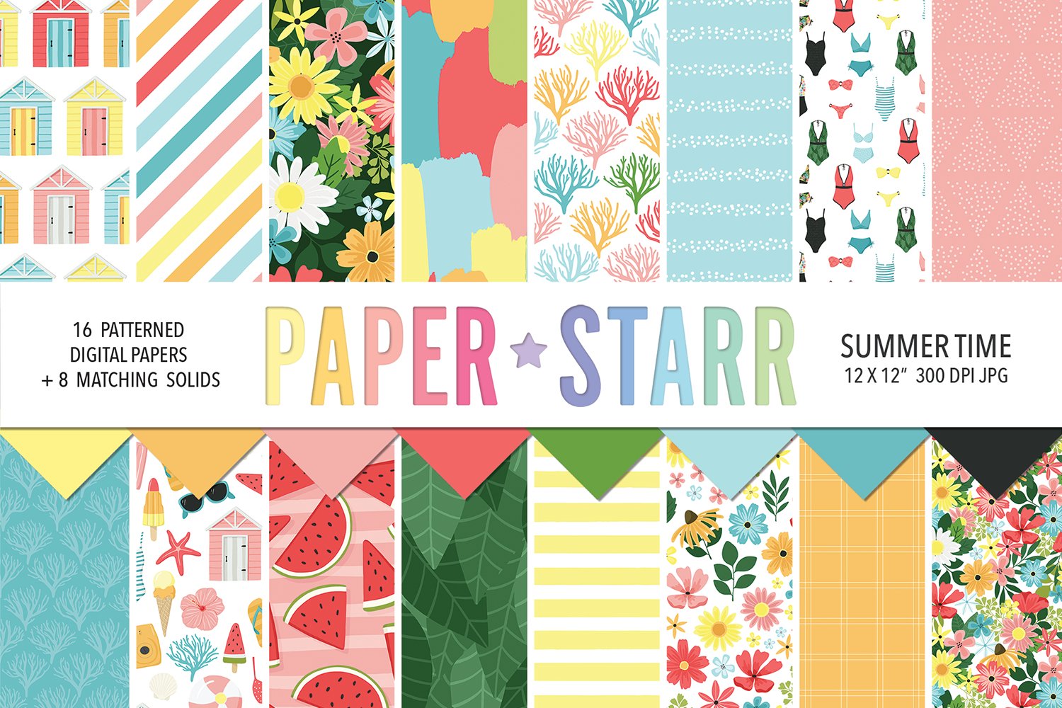 Summer Digital Paper Set/ Beach Digital Paper/ Fruits Digital Paper ...