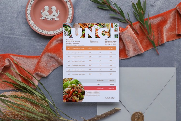 Food Invoice template, 4 Styles Canva Template