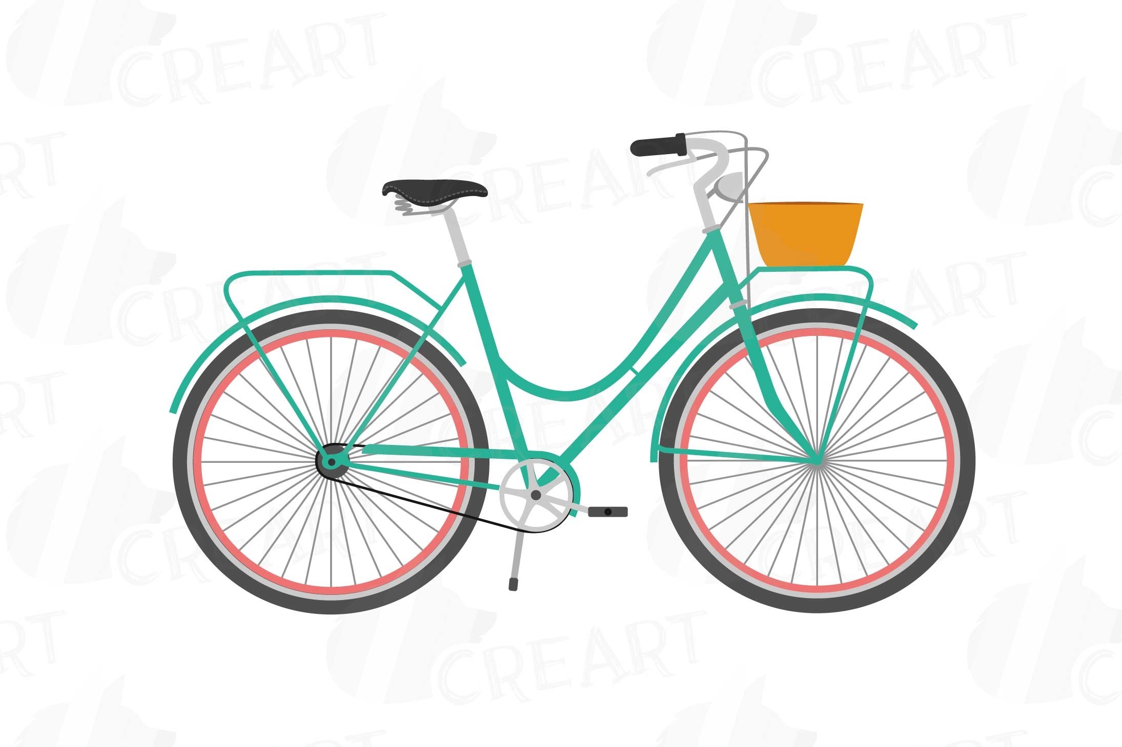 Colorful bicycles clip art pack, vintage bikes collection (106963 ...