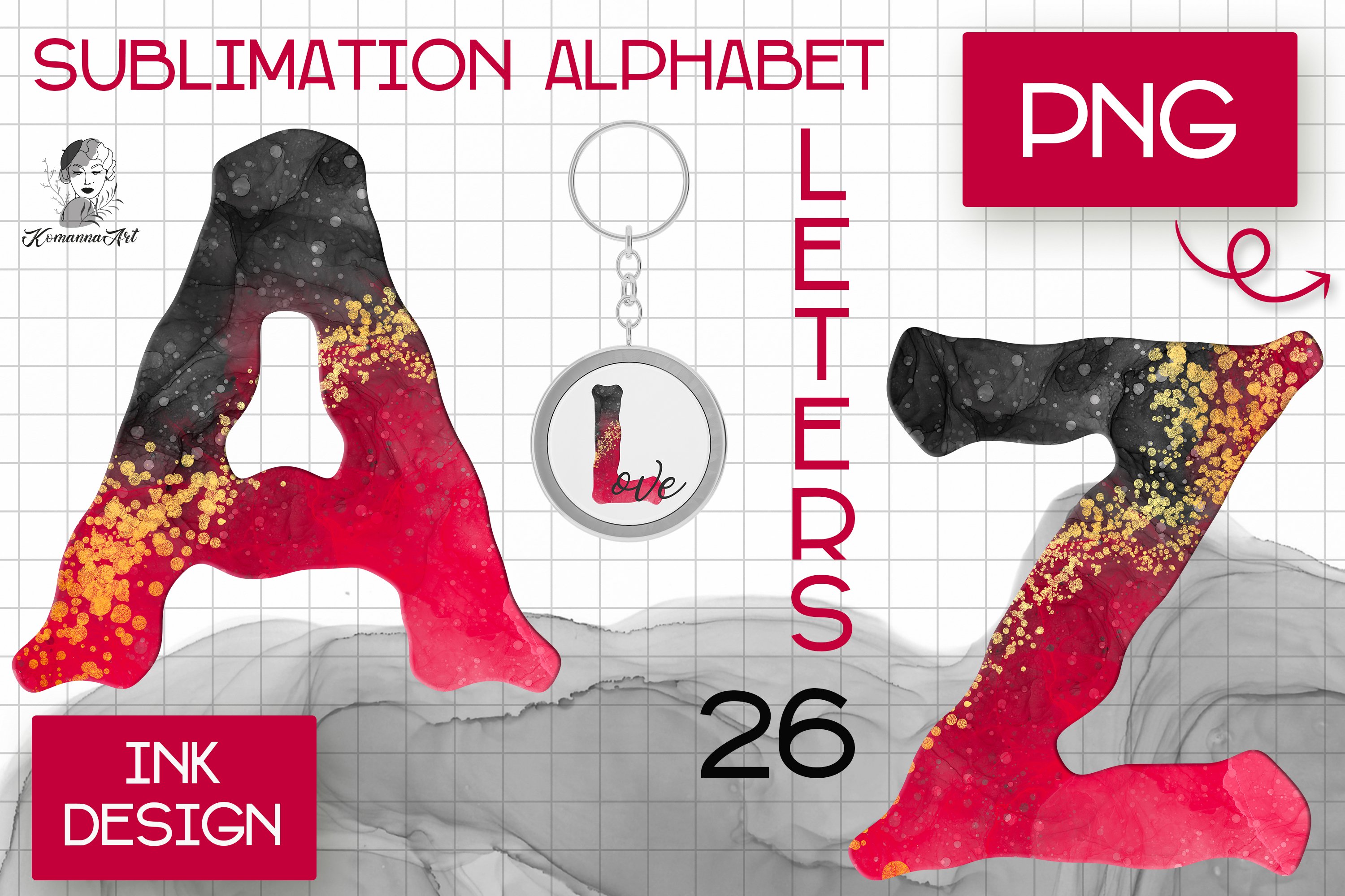 Sublimation Alphabet A Z, Alcohol ink, Alphabet PNG bundle (1293485 ...