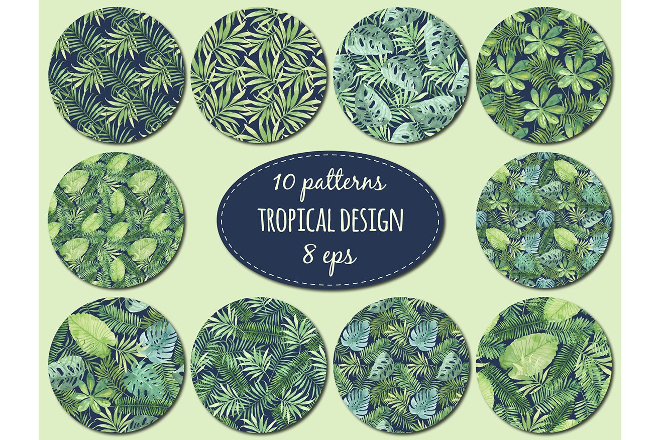 Tropical designs in watercolor. (14174) | Patterns | Design Bundles