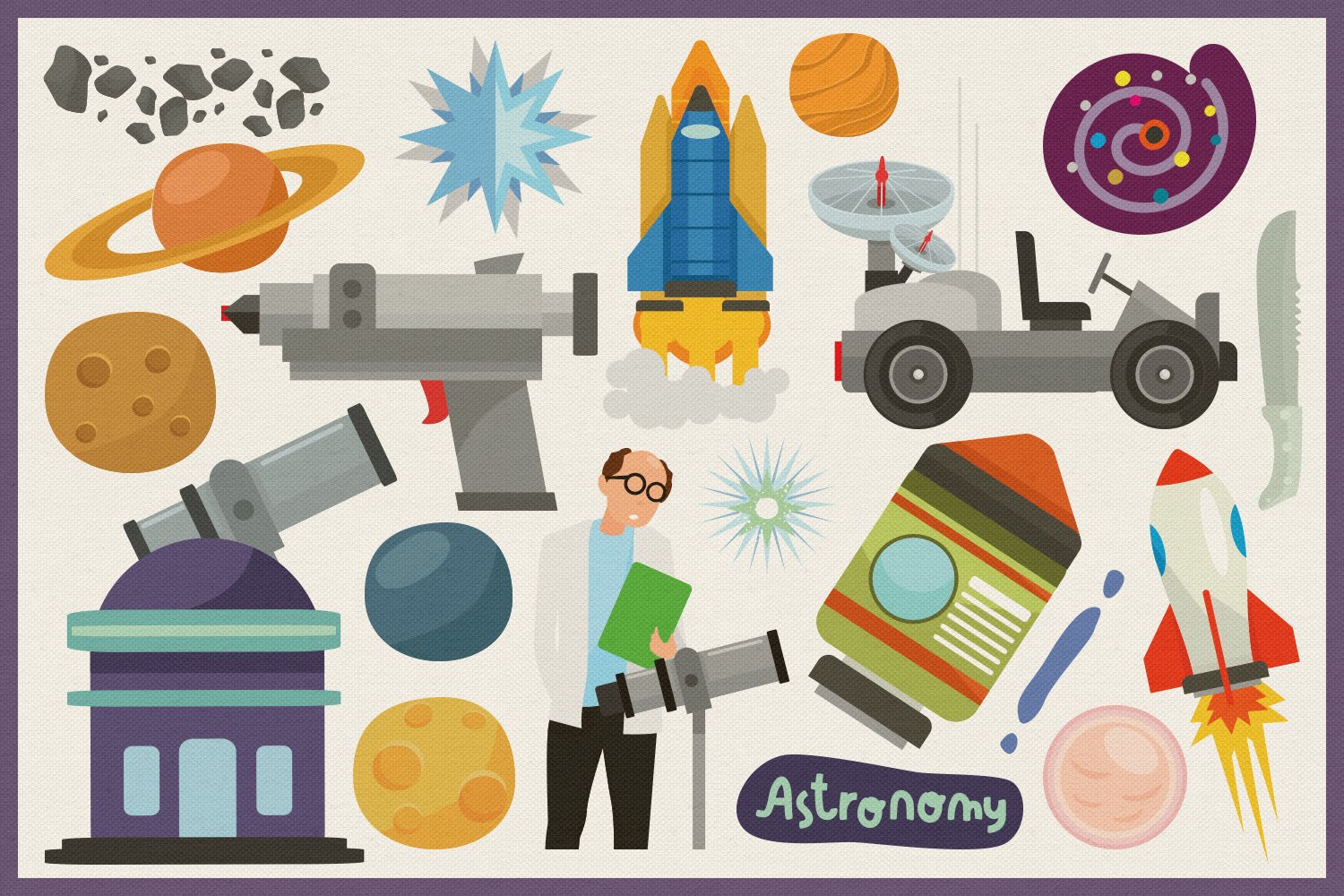 Universe Vector Clipart and Seamless Pattern