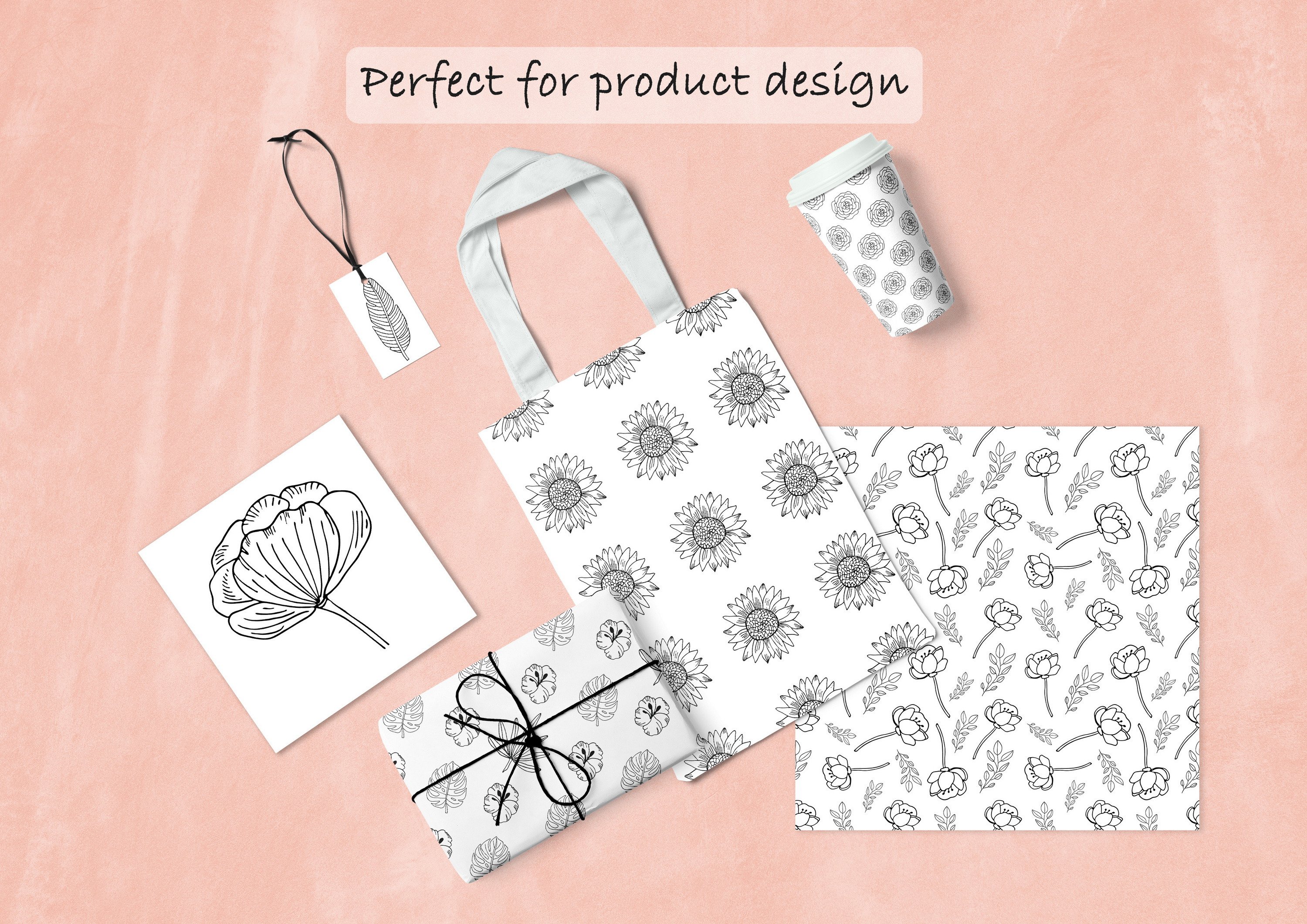 Black and White Floral Clipart & Digital Paper Pack (664239) | Patterns ...