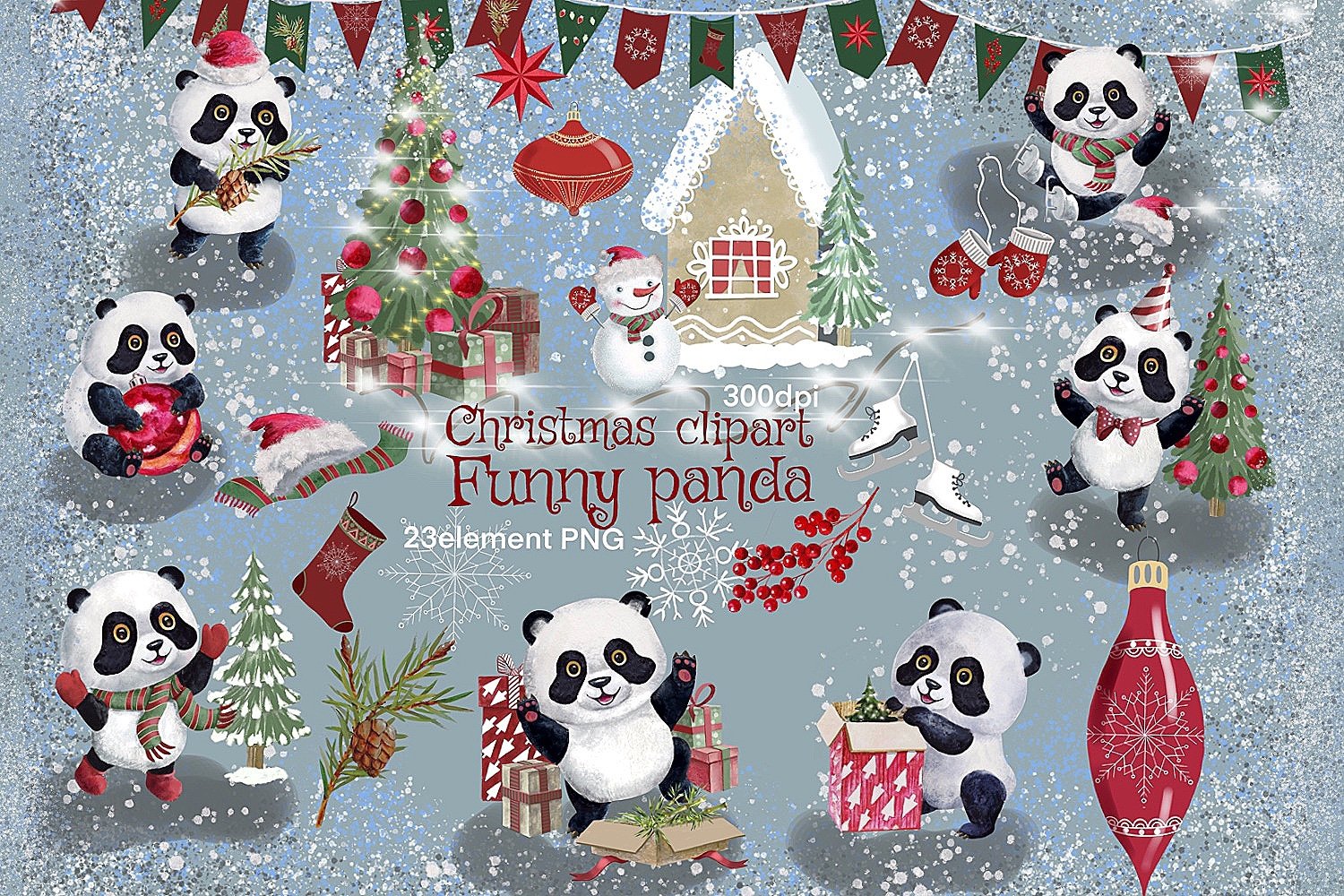 Christmas Clipart,Winter panda watercolor clip art (953219 ...