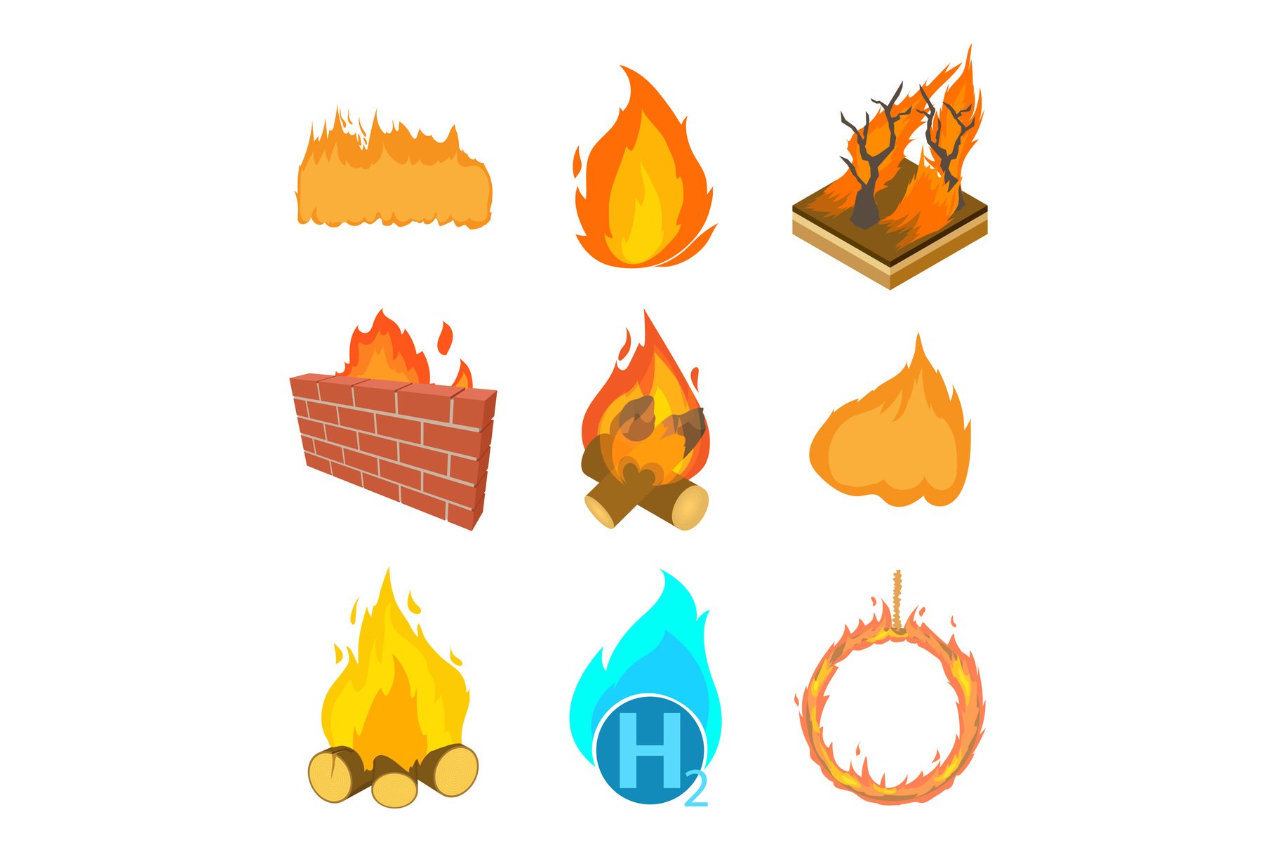 Fire icon set, cartoon style (490594) | Icons | Design Bundles