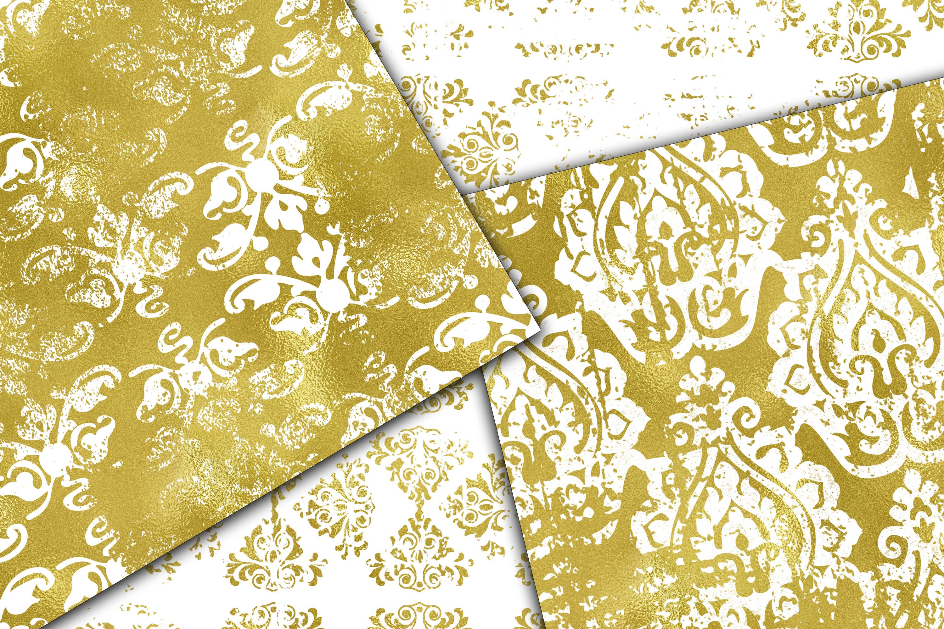 Grungy Gold and White Damask Digital Paper (571232) | Backgrounds ...